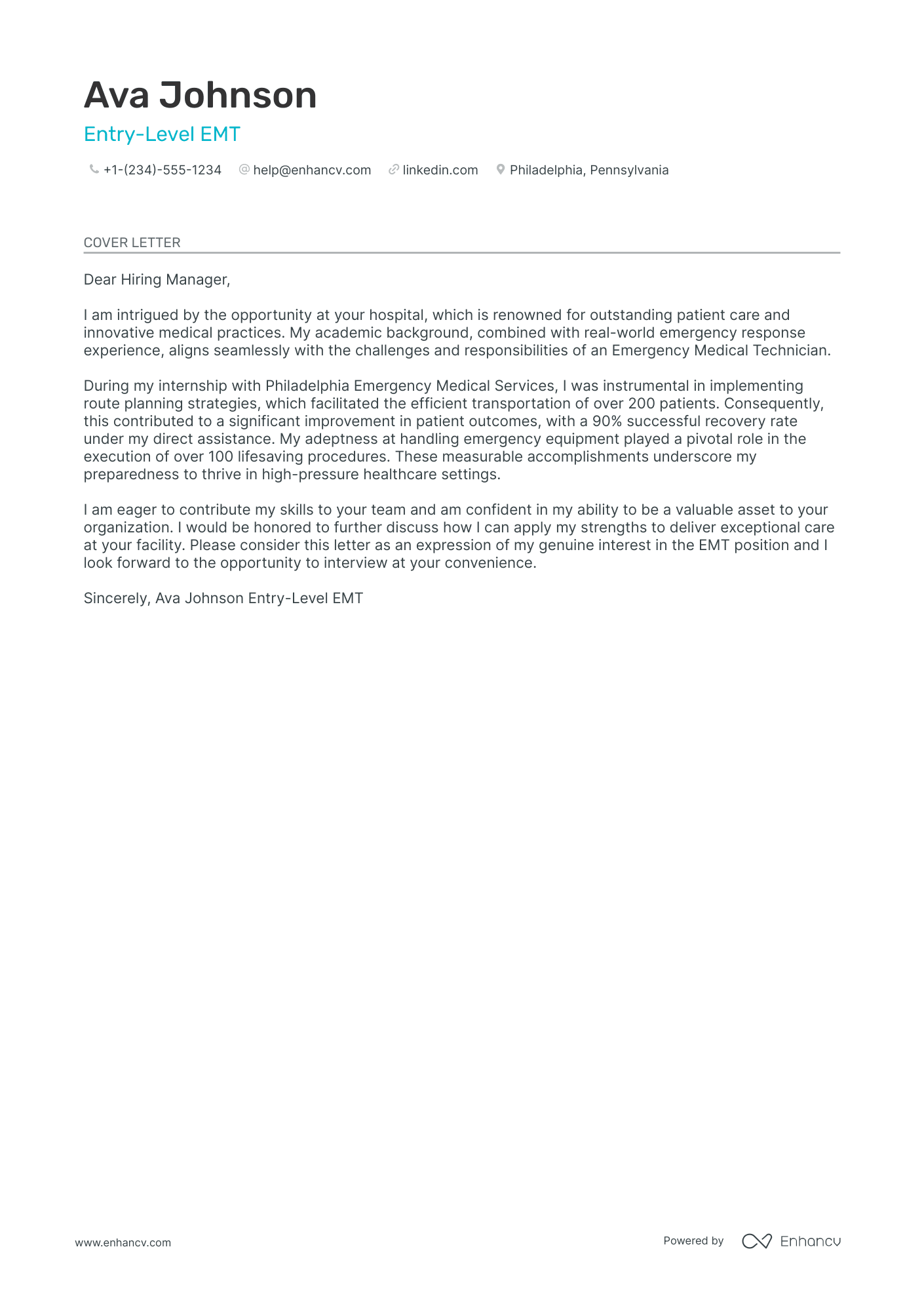 5 Professional EMT Cover Letter Examples and Template for 2024 | Enhancv