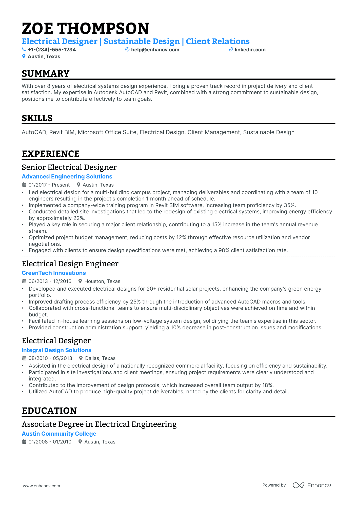 10 Electrical Designer Resume Examples & Guide for 2026
