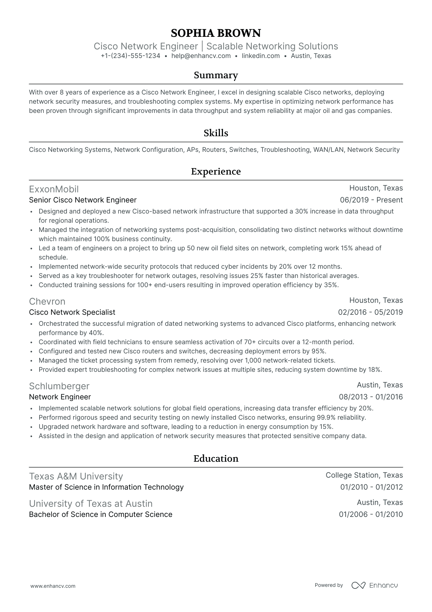 10 Cisco Network Engineer Resume Examples & Guide for 2026