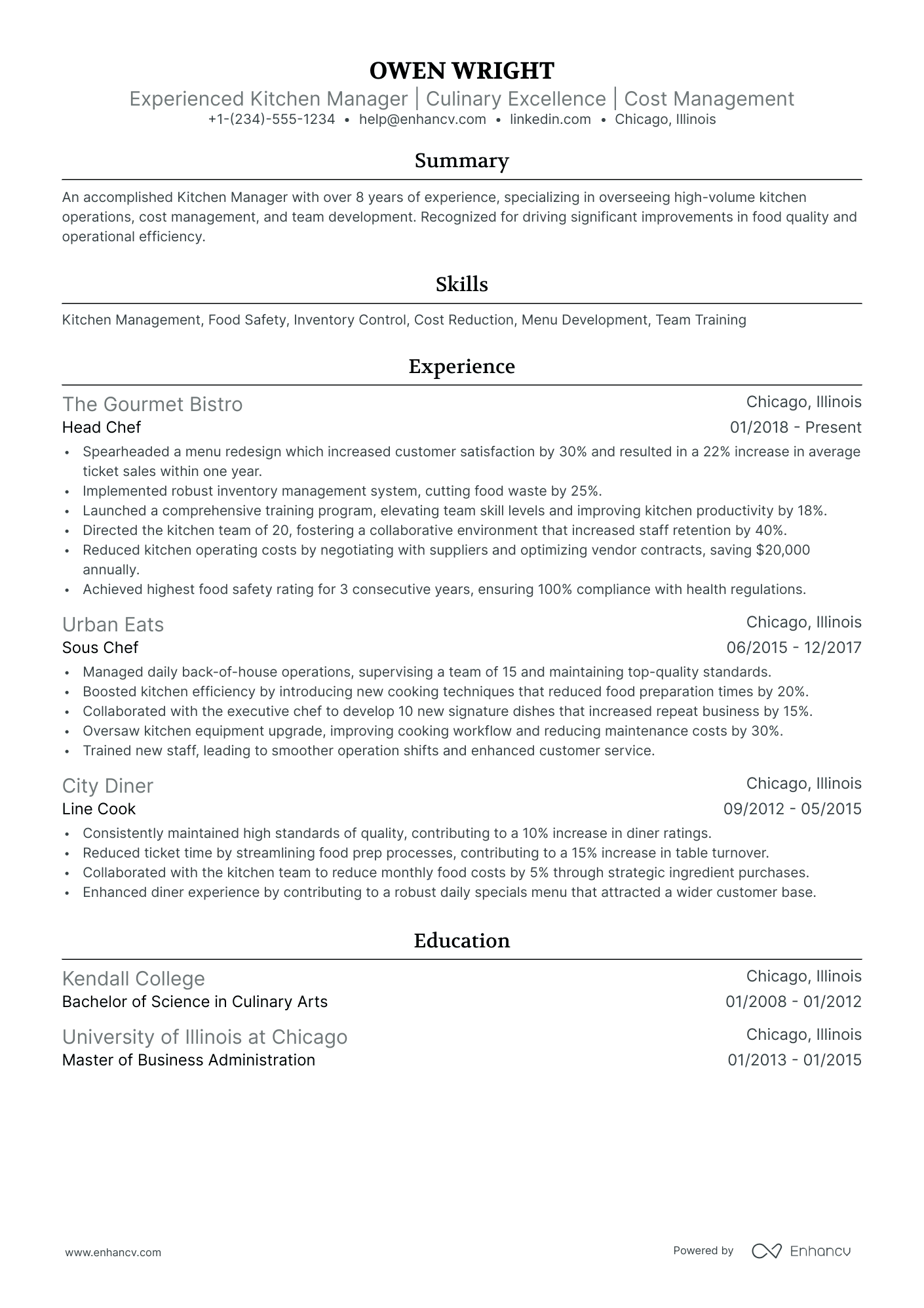 10 Kitchen Manager Resume Examples, Templates & Guide for 2026