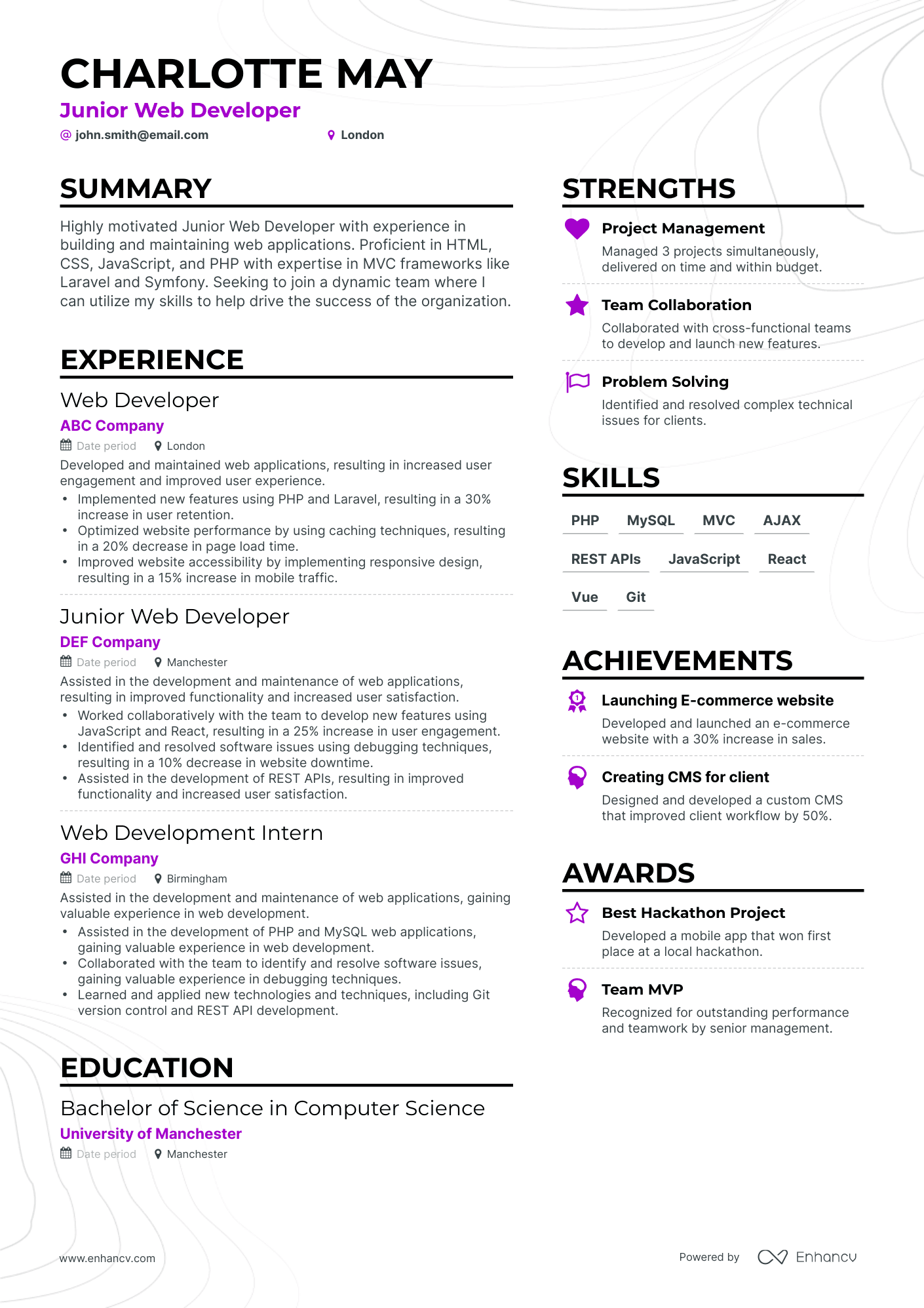 5 Junior Web Developer Resume Examples & Guide for 2023