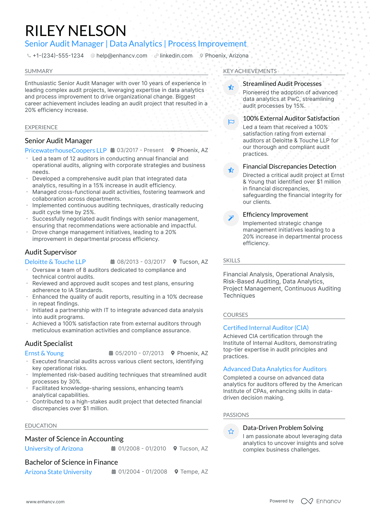 10 Internal Audit Manager Resume Examples & Guide for 2026