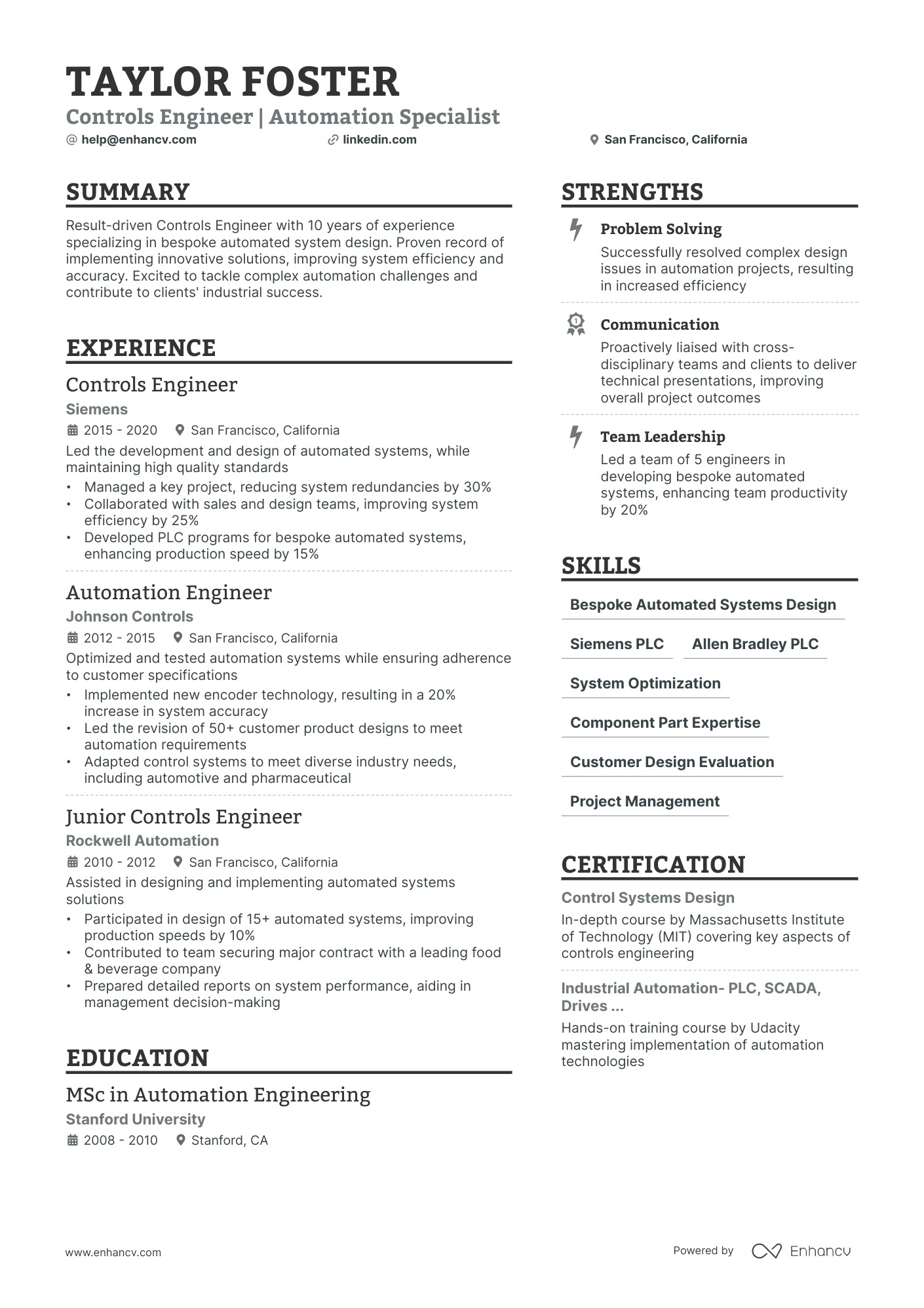 5 Controls Engineer Resume Examples & Guide for 2024