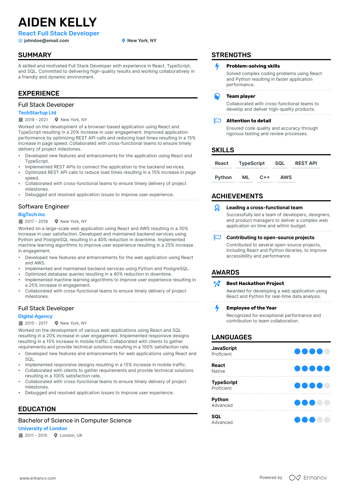 12 React Developer Resume Examples & Guide for 2026