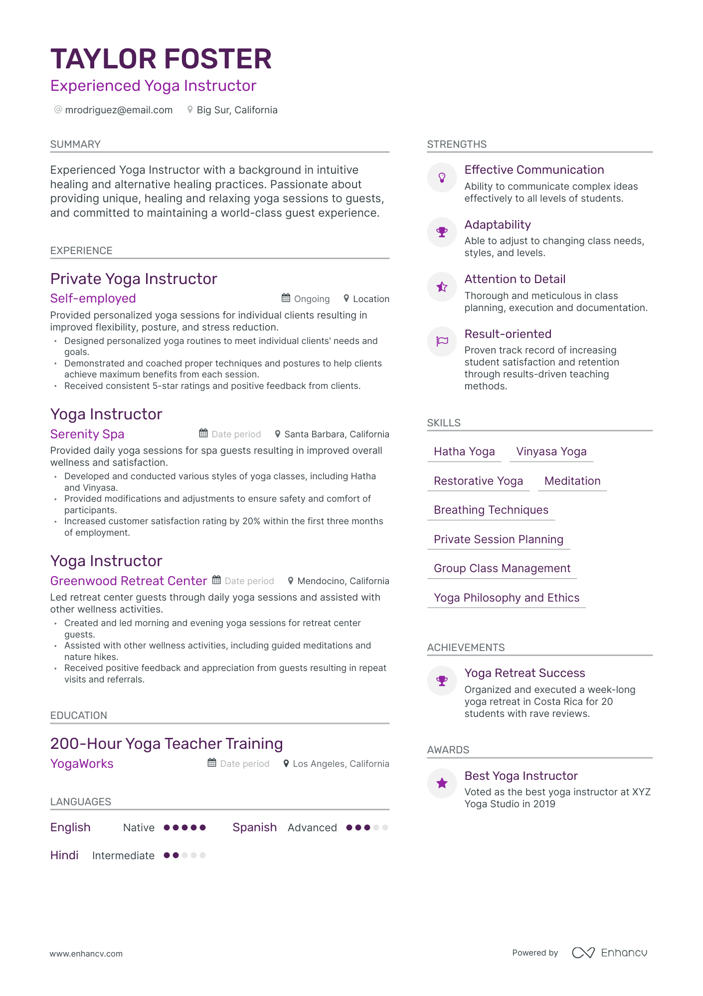 2 Yoga Instructor Resume Examples & Guide for 2023