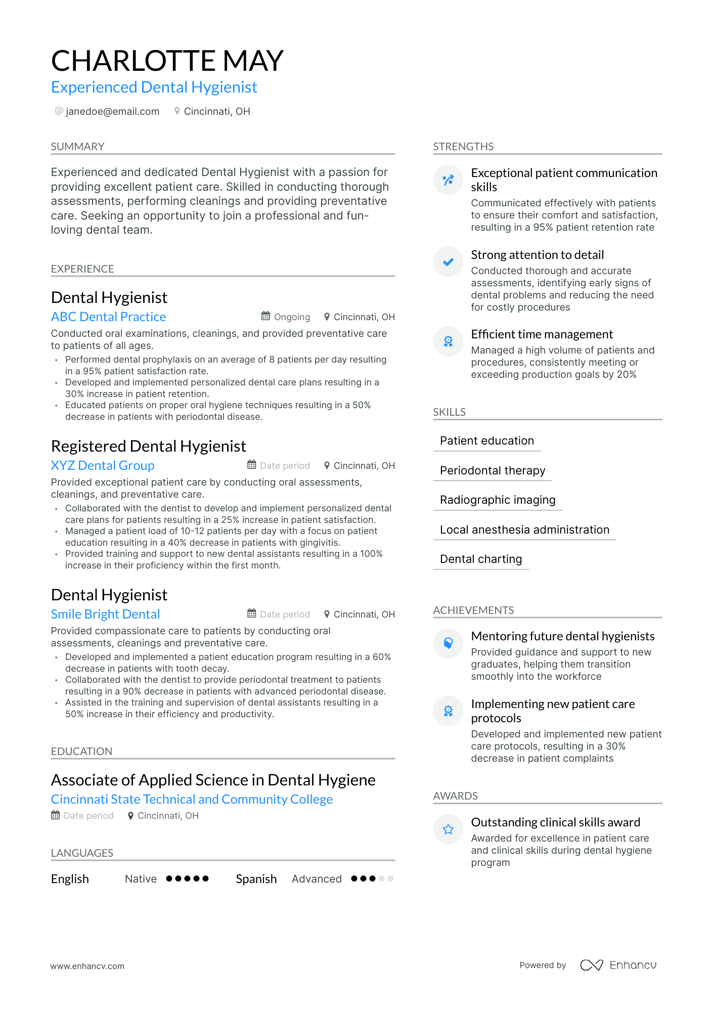5 Dental Hygienist Resume Examples & Guide for 2025