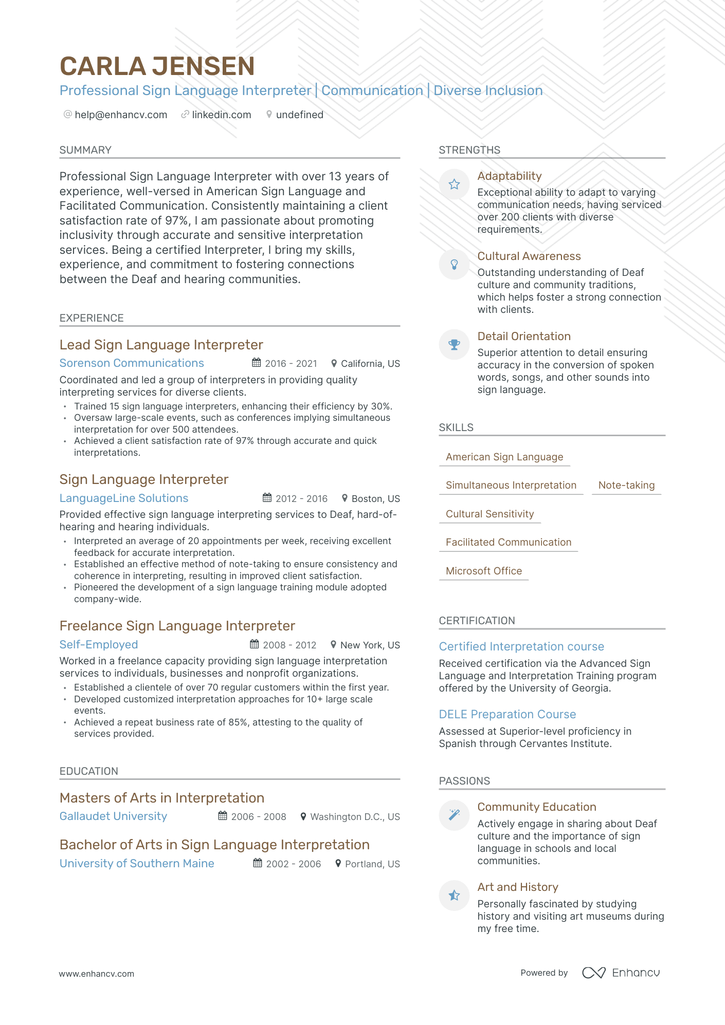 5 Sign Language Interpreter Resume Examples & Guide for 2024