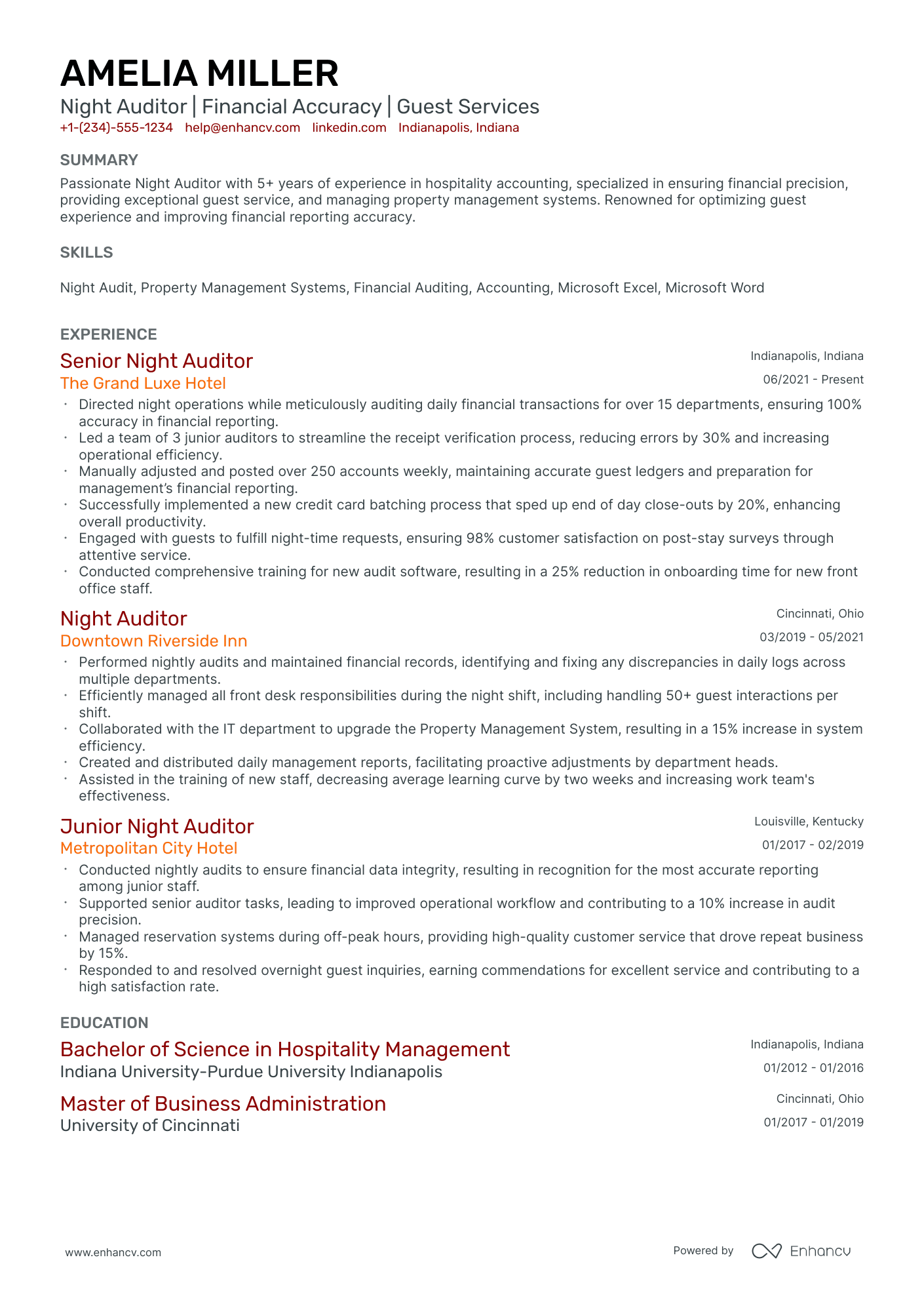 10 Night Auditor Resume Examples & Guide for 2026