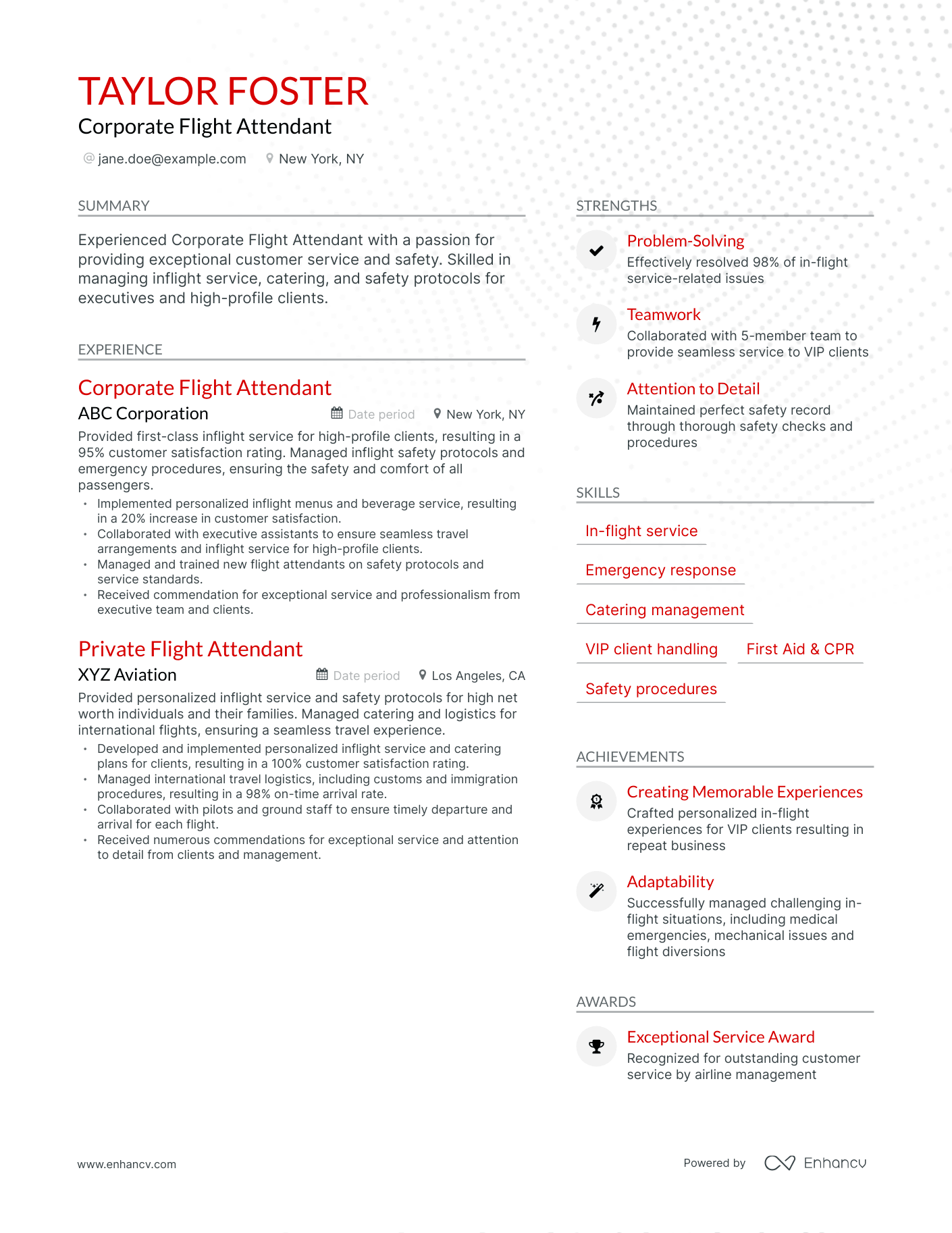 5 Corporate Flight Attendant Resume Examples & Guide for 2024