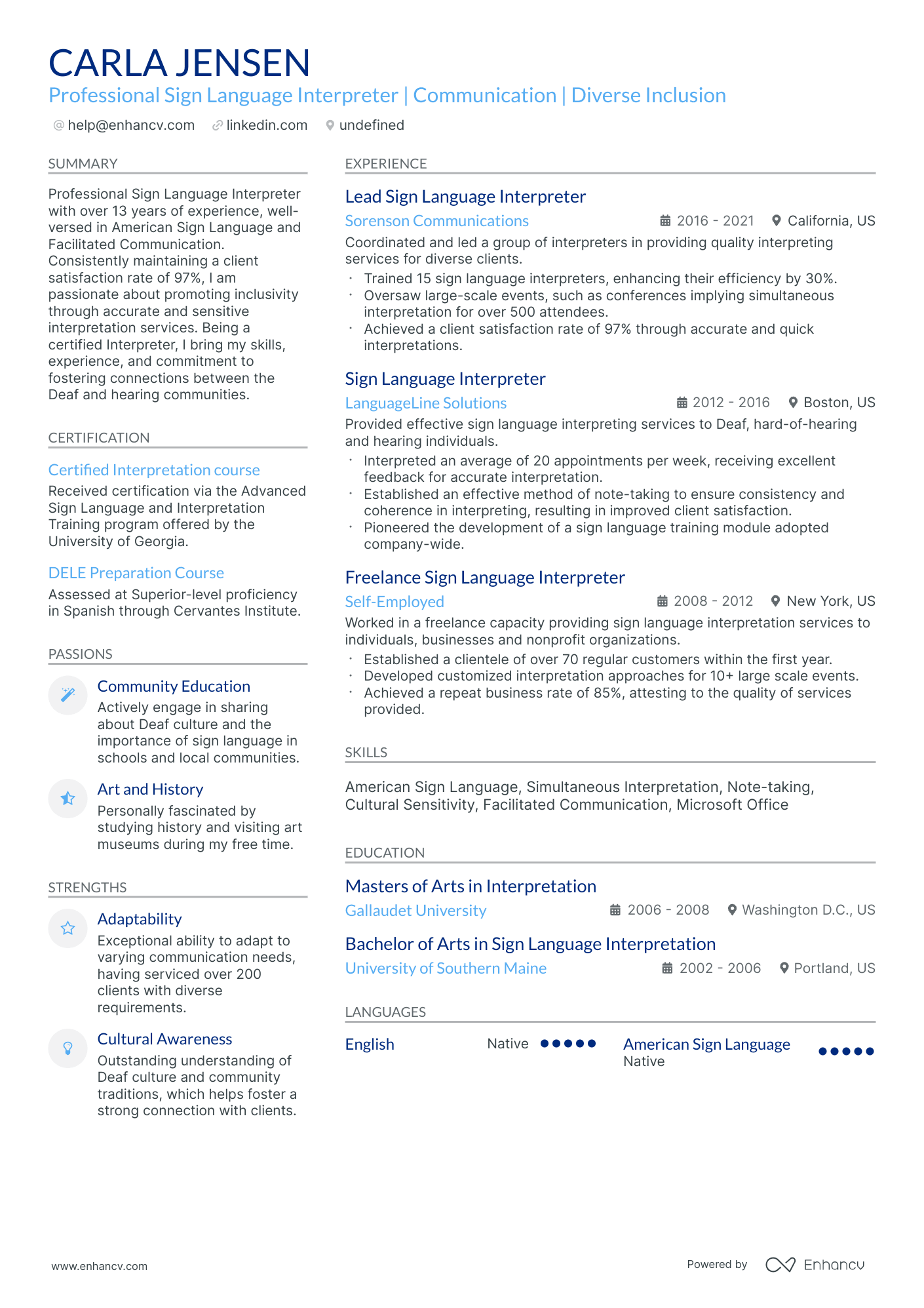 10 Sign Language Interpreter Resume Examples & Guide for 2026