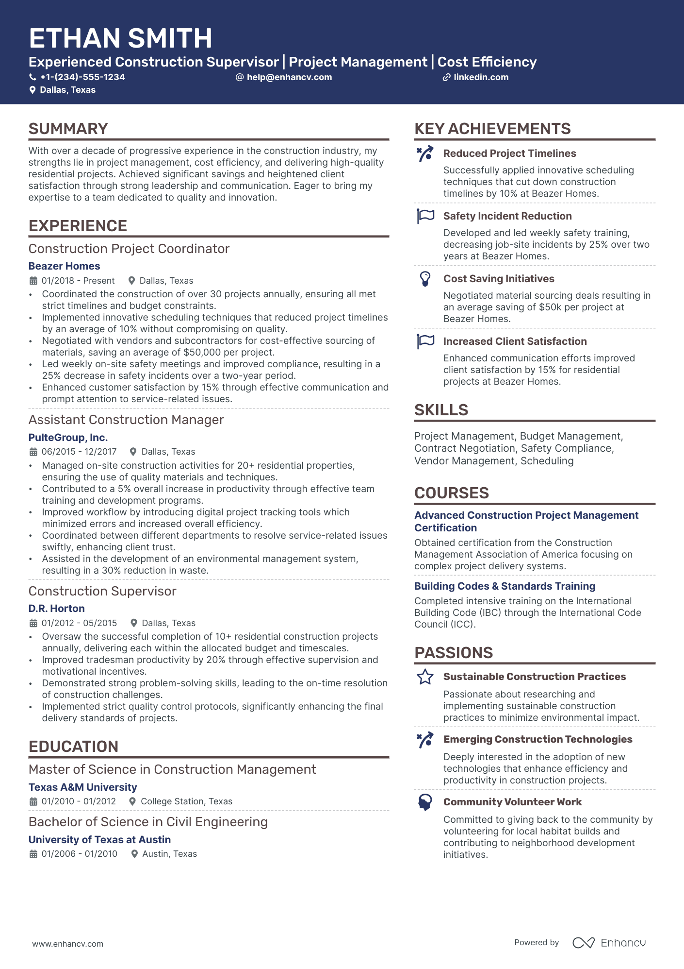10 Construction Manager Resume Examples & Guide for 2026