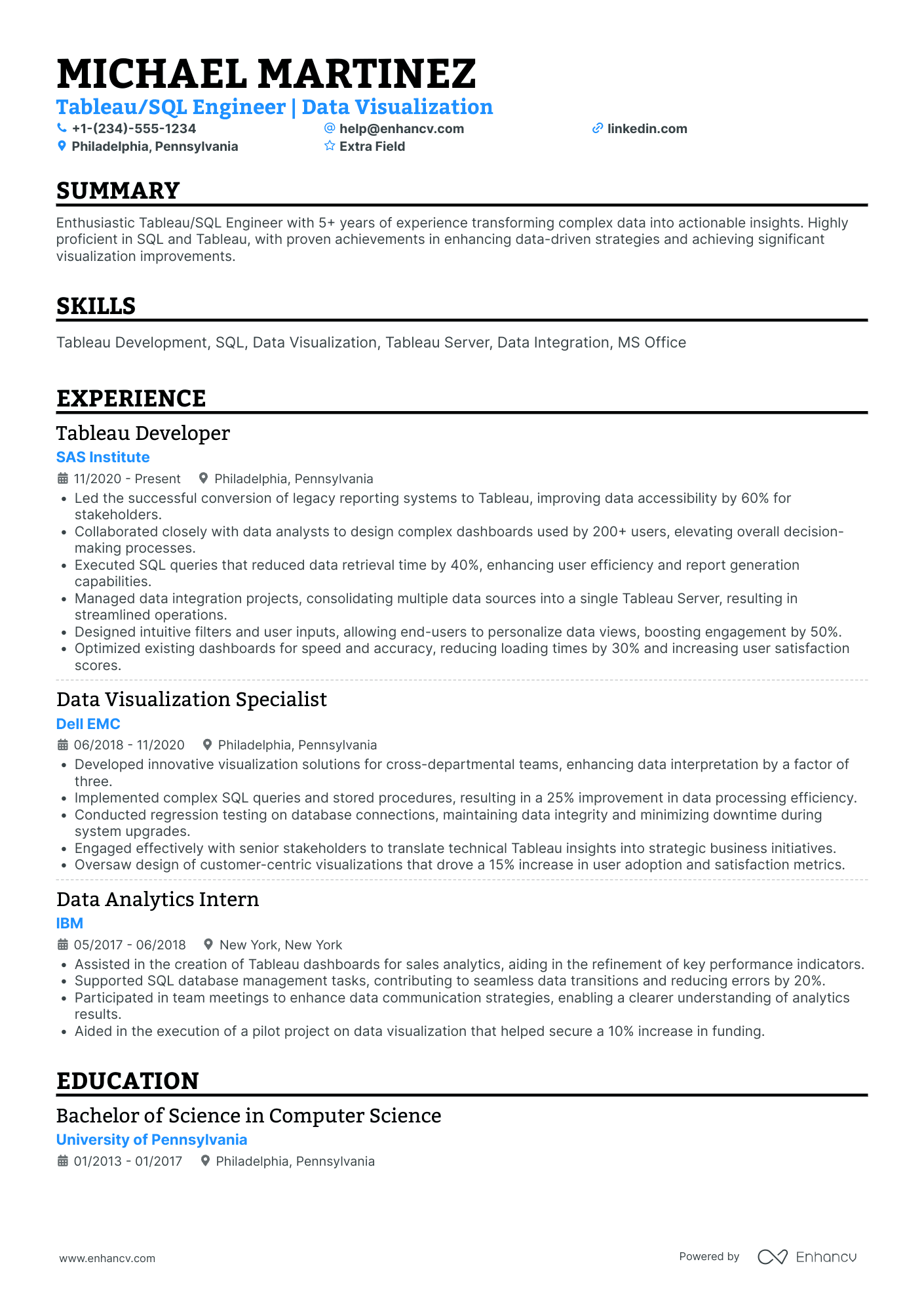 20 Tableau Developer Resume Examples & Guide for 2025