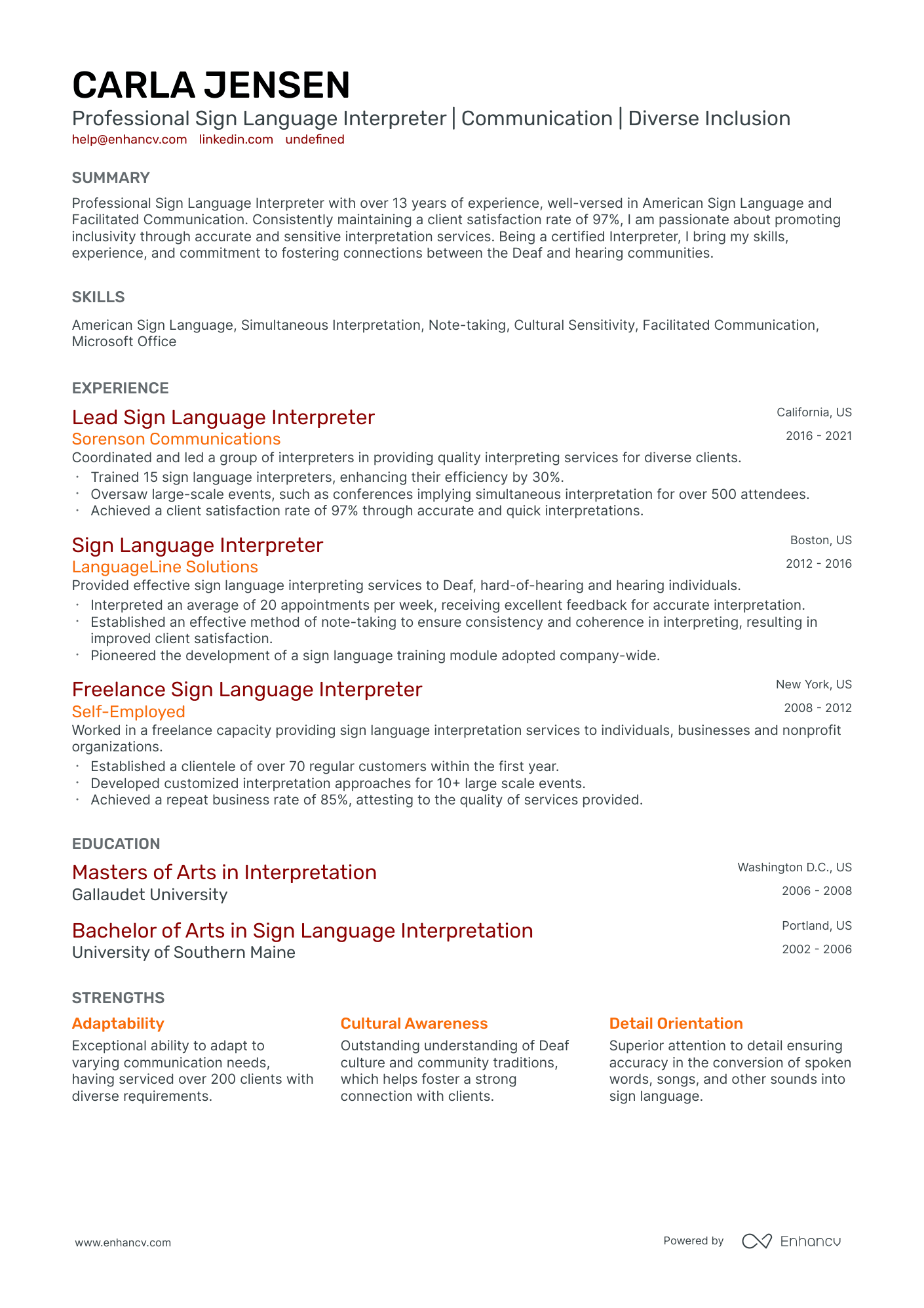10 Sign Language Interpreter Resume Examples & Guide for 2026