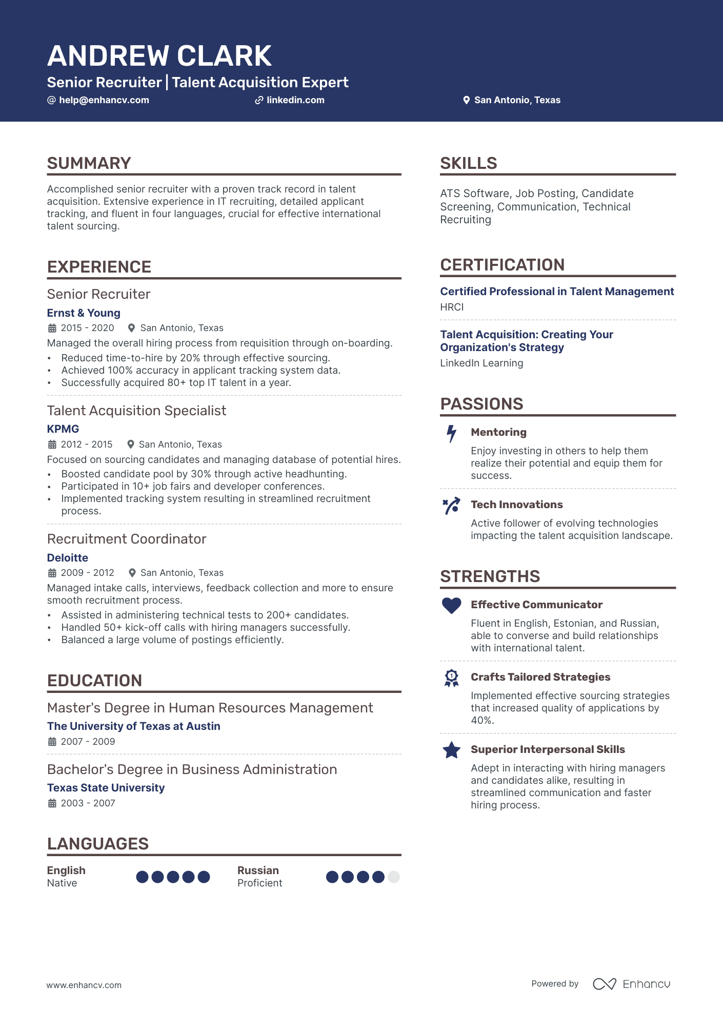 10 Senior Recruiter Resume Examples & Guide for 2026