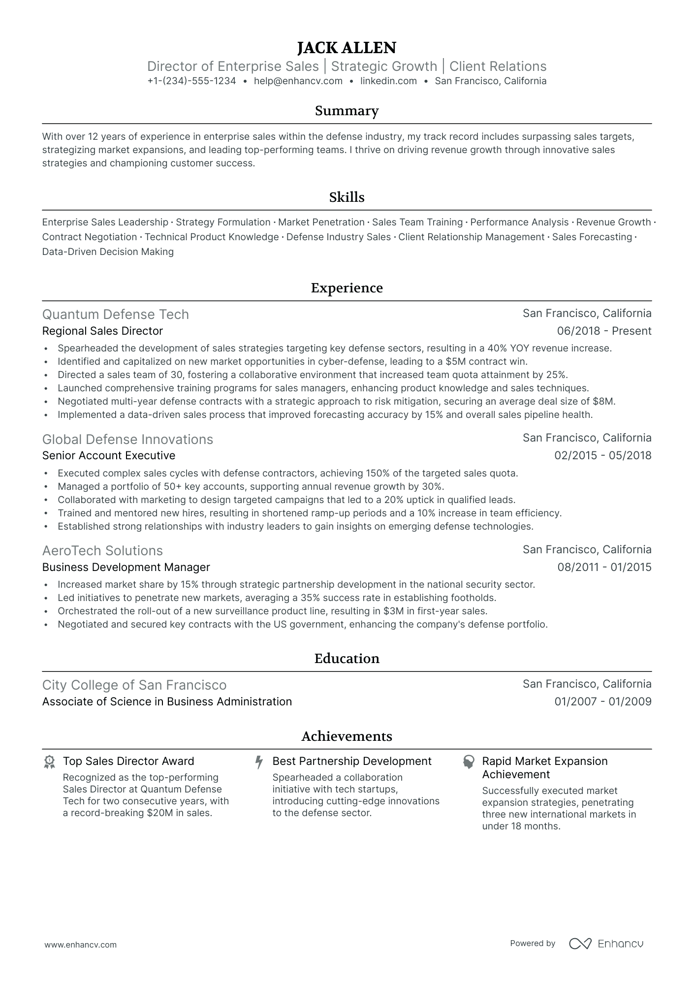 5 Enterprise Sales Resume Examples & Guide for 2024