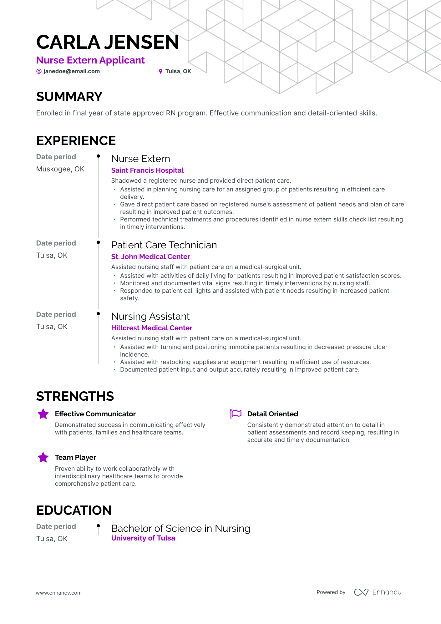 5 Nurse Extern Resume Examples & Guide for 2024