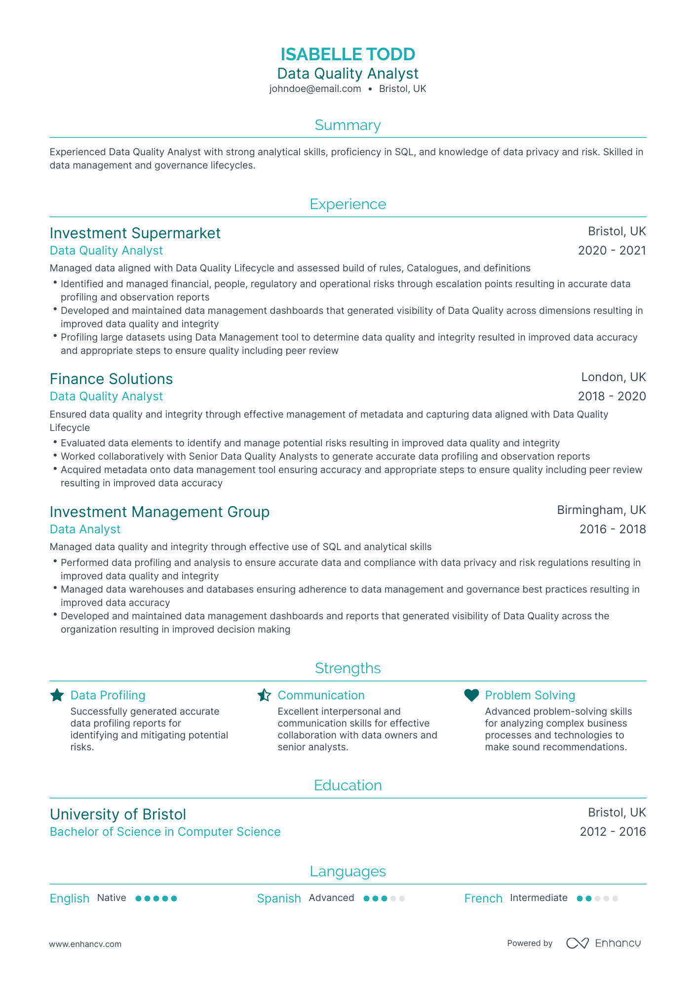 5 Data Quality Analyst Resume Examples & Guide for 2024