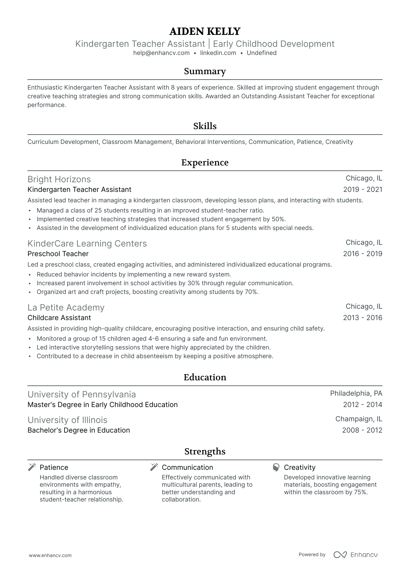 10 Kindergarten Teacher Assistant Resume Examples & Guide for 2025