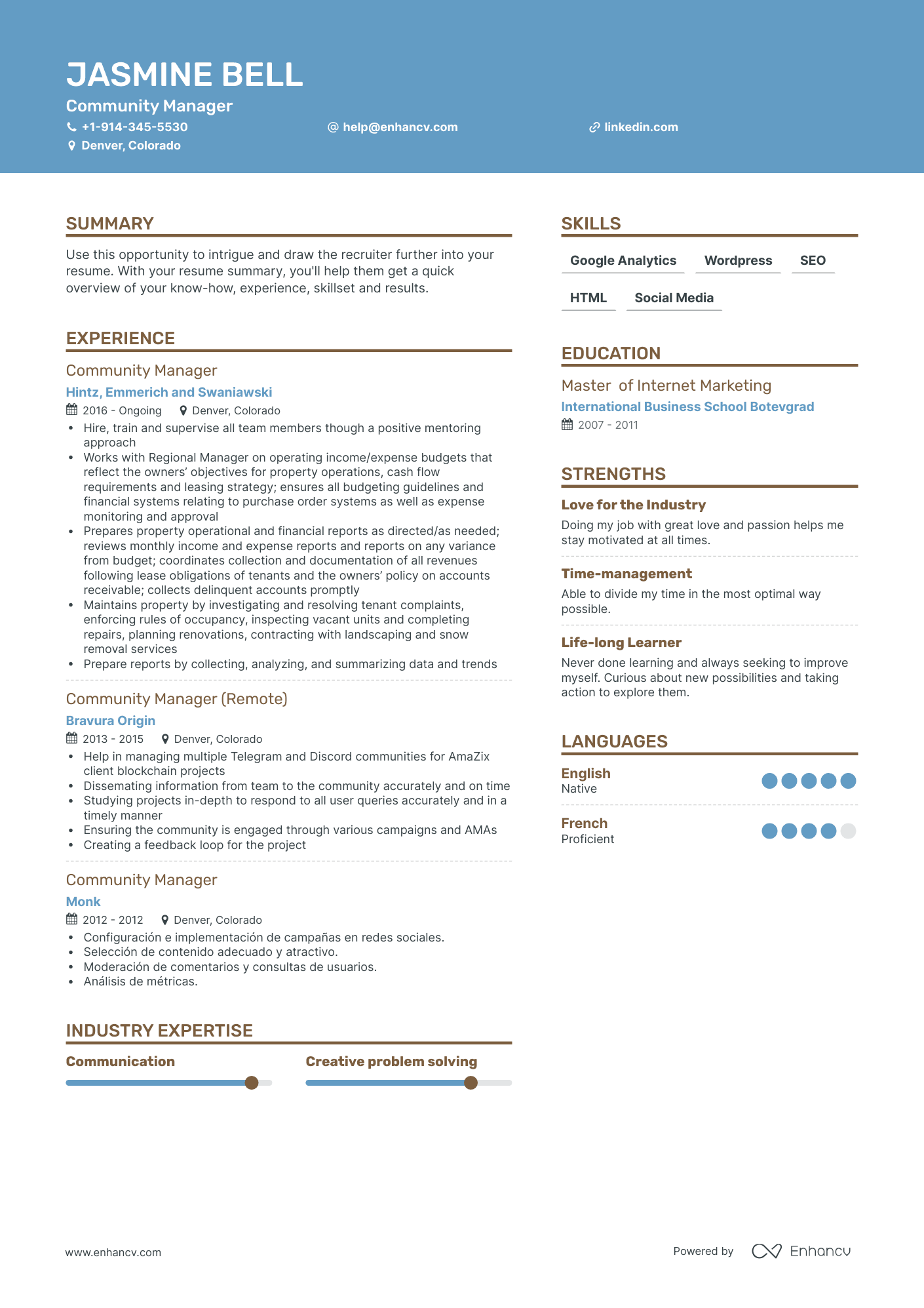 Community Manager Resume Examples & Guide for 2023 (Layout, Skills ...