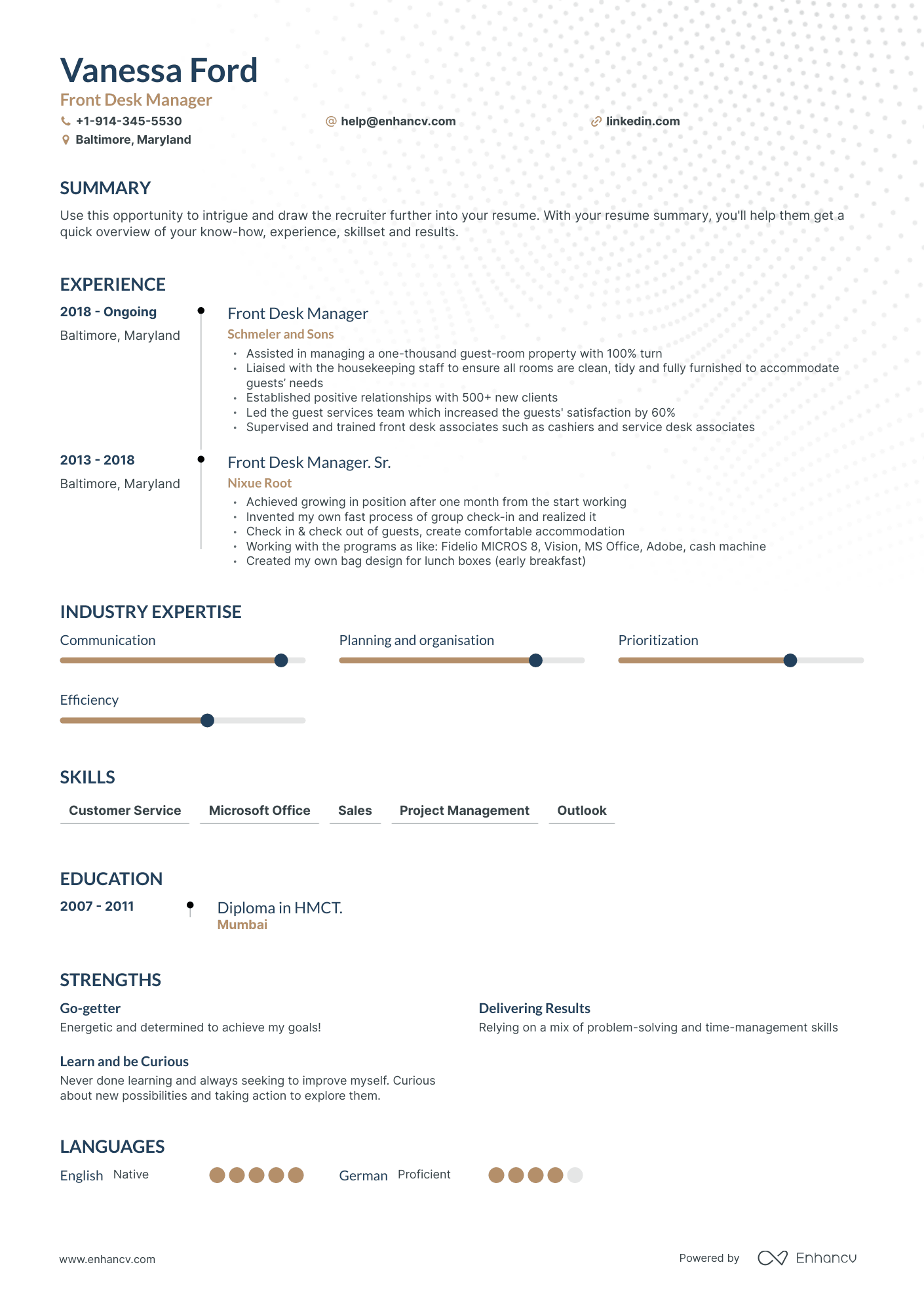 Front Desk Manager Resume Examples & Guide For 2023 (layout, Skills