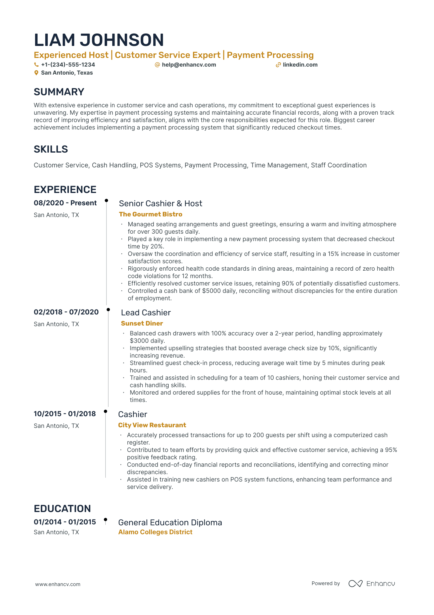 10 Food Cashier Resume Examples & Guide for 2026