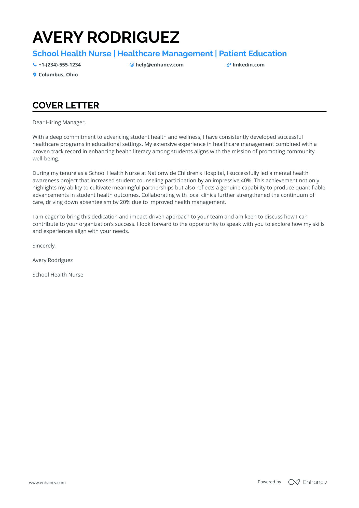 5 Professional School Nurse Cover Letter Examples and Template for 2025 ...