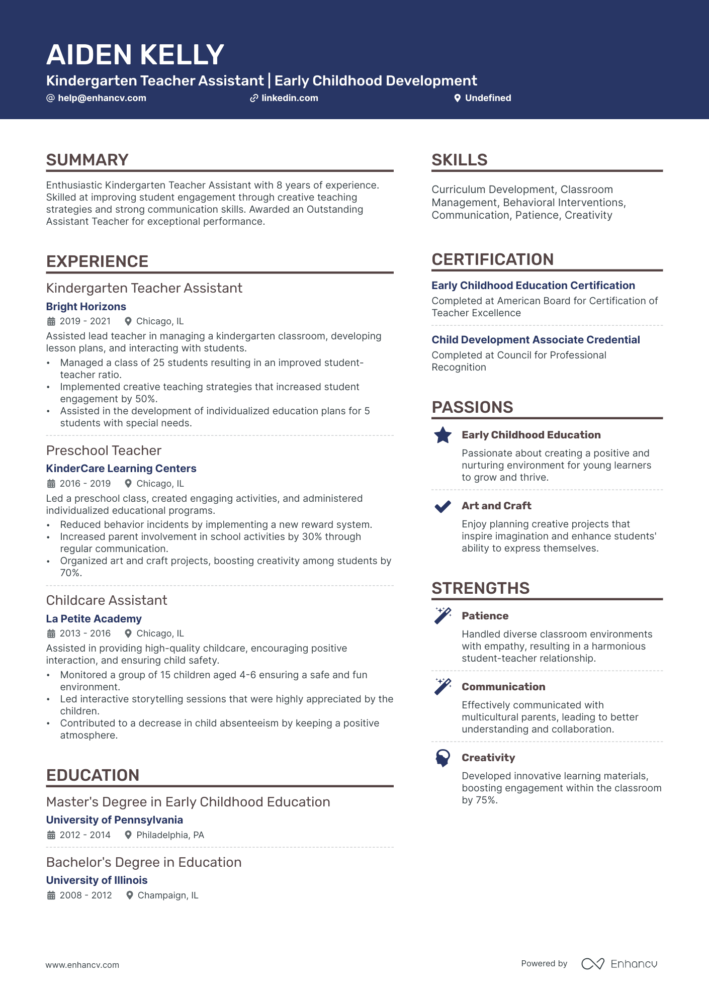 10 Kindergarten Teacher Assistant Resume Examples & Guide for 2025