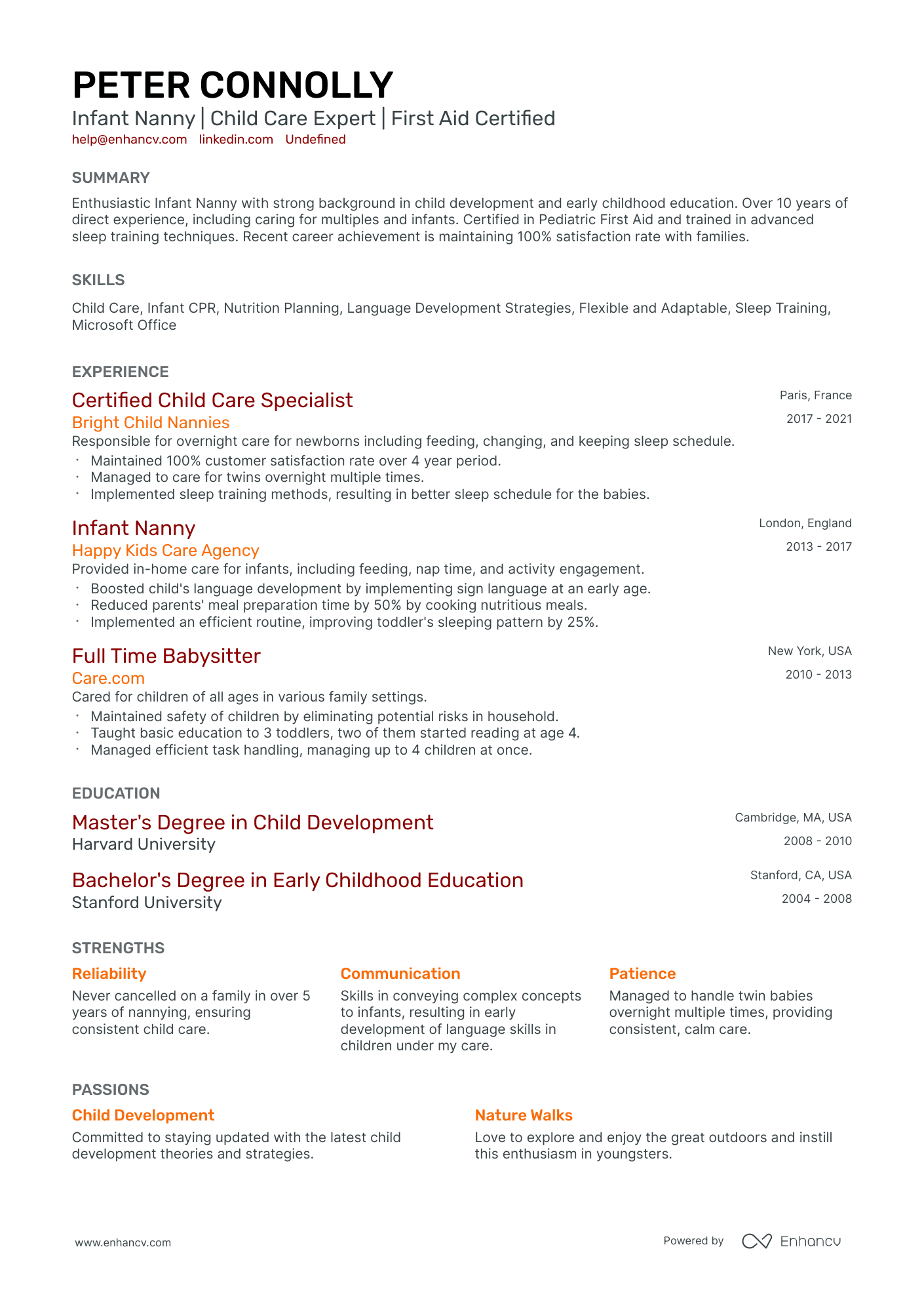 10 Infant Nanny Resume Examples & Guide for 2026