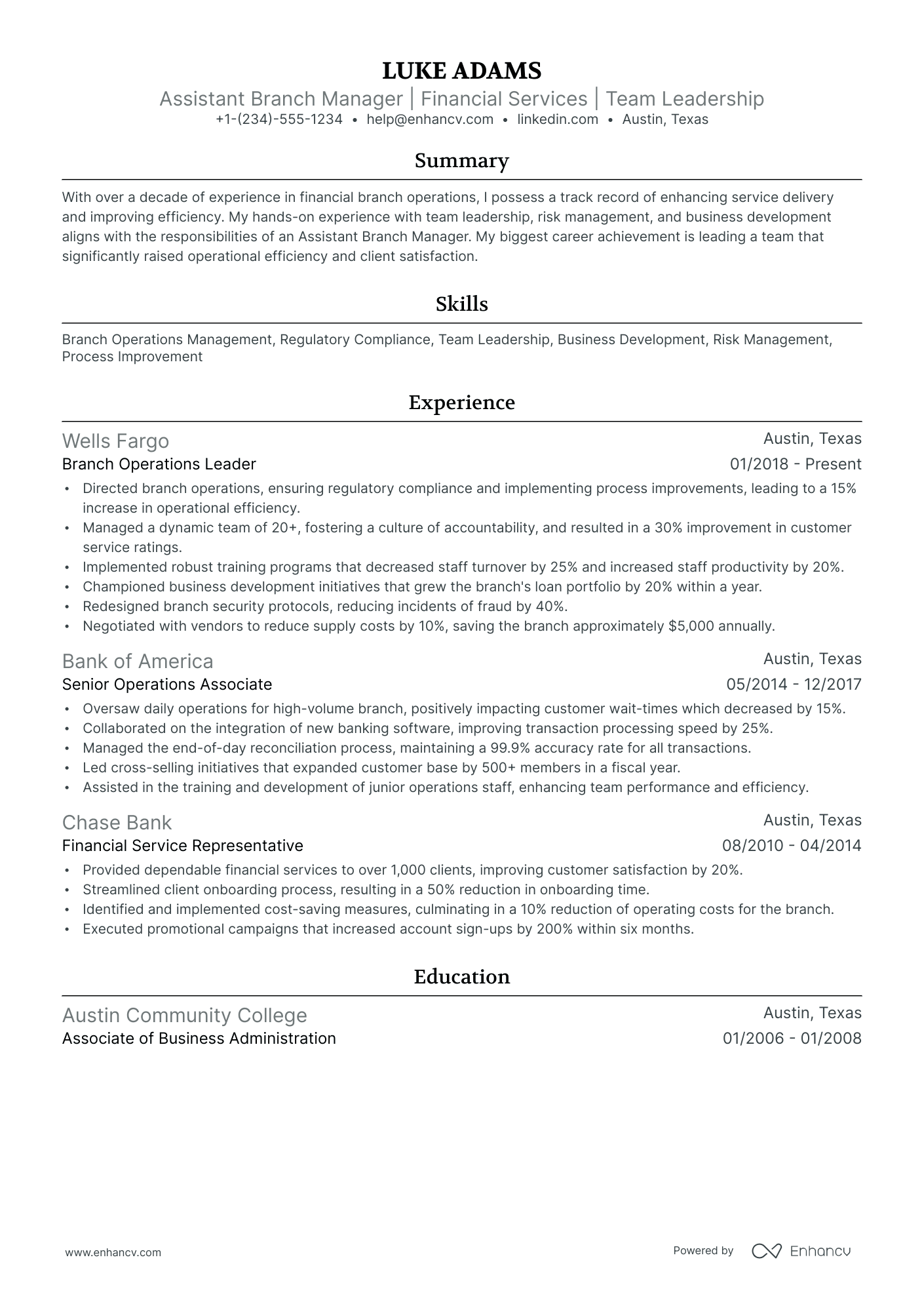10 Assistant Branch Manager Resume Examples & Guide for 2026