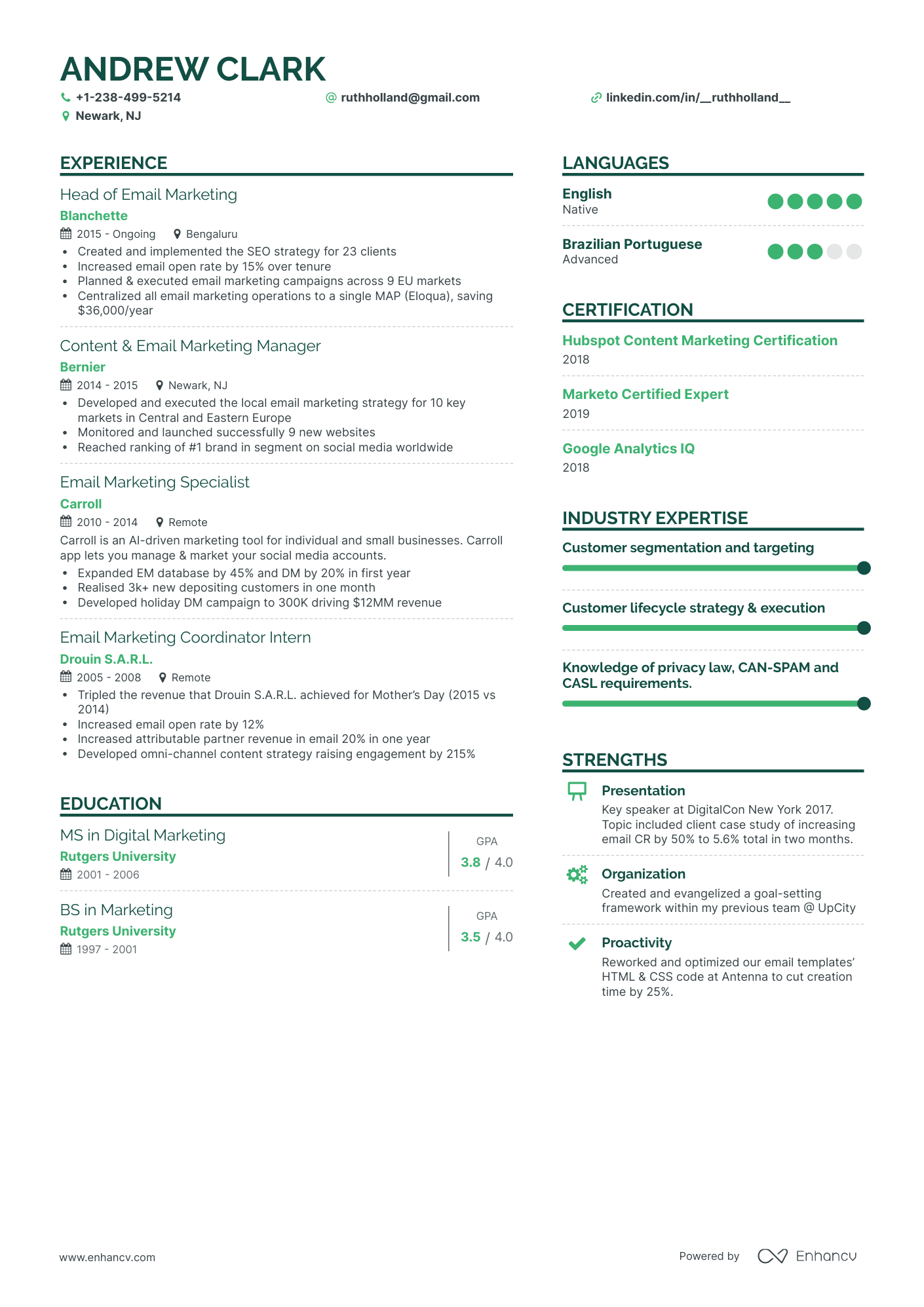 5 Email Marketing Resume Examples & Guide for 2024