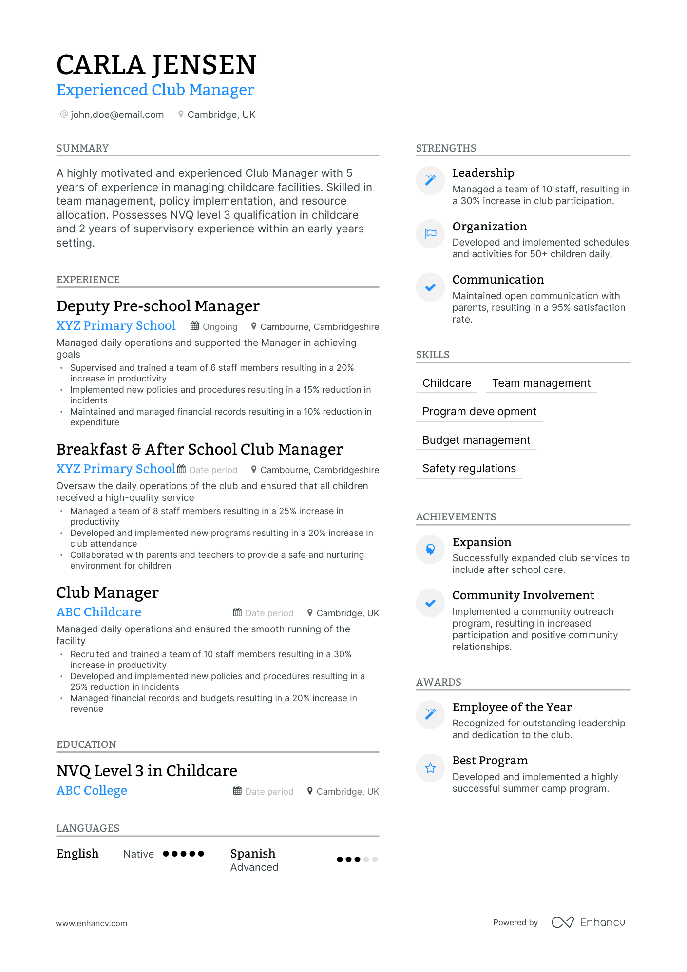 5 Club Manager Resume Examples & Guide for 2023