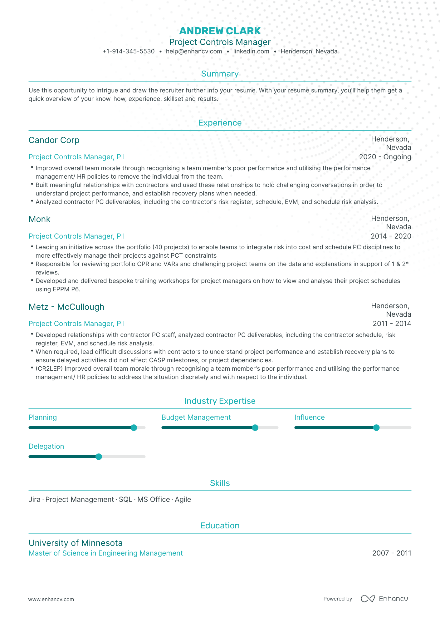 Project Controls Manager Resume Examples & Guide for 2023 (Layout ...