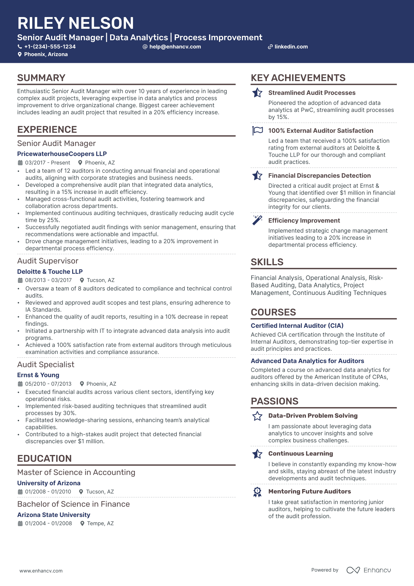 10 Internal Audit Manager Resume Examples & Guide for 2026