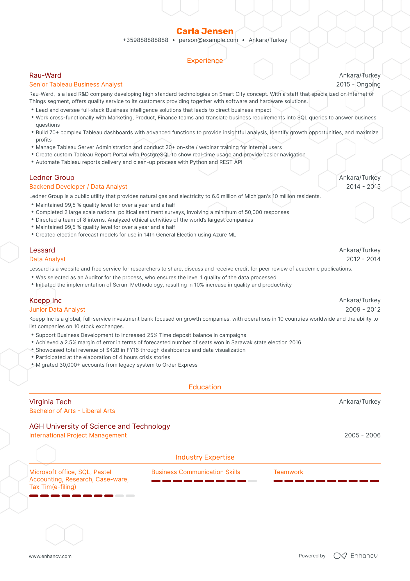 5 Tableau Business Analyst Resume Examples & Guide for 2024