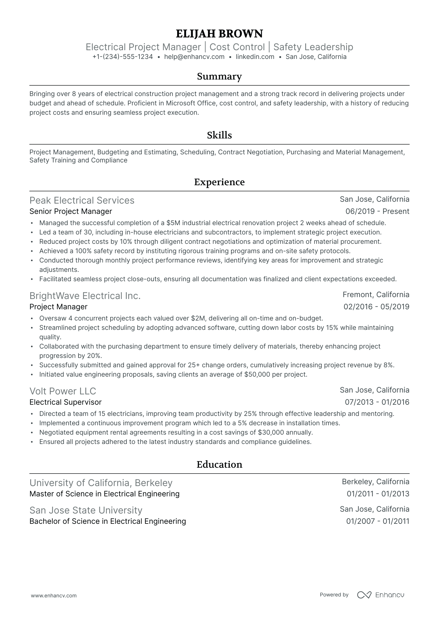10 Electrical Project Manager Resume Examples & Guide for 2026