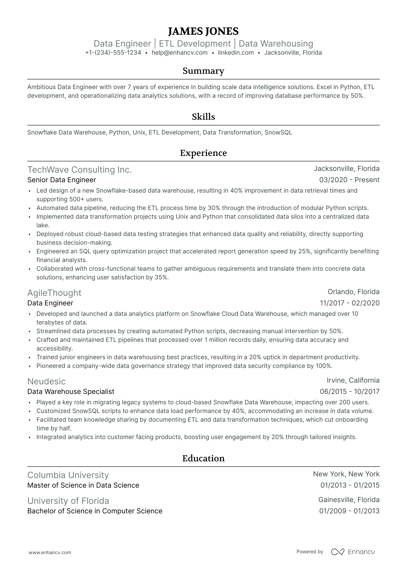 10 Snowflake Developer Resume Examples & Guide for 2025