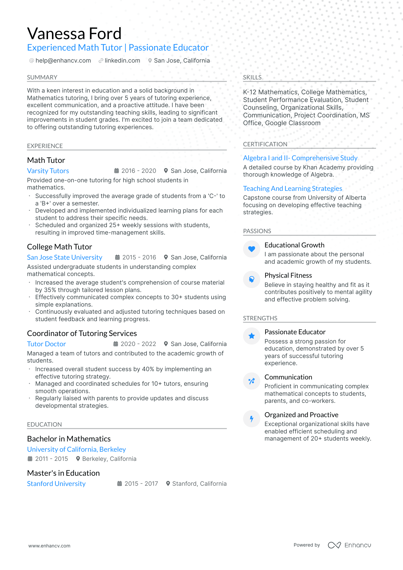 10 Math Tutor Resume Examples & Guide for 2026