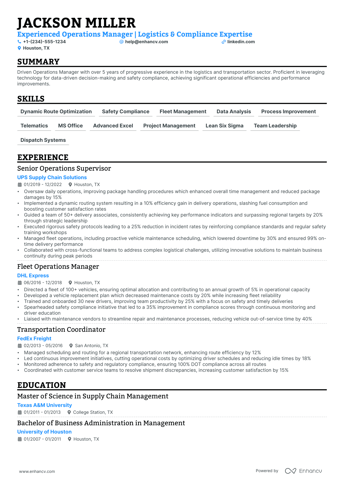 5 Fedex Operations Manager Resume Examples & Guide for 2024