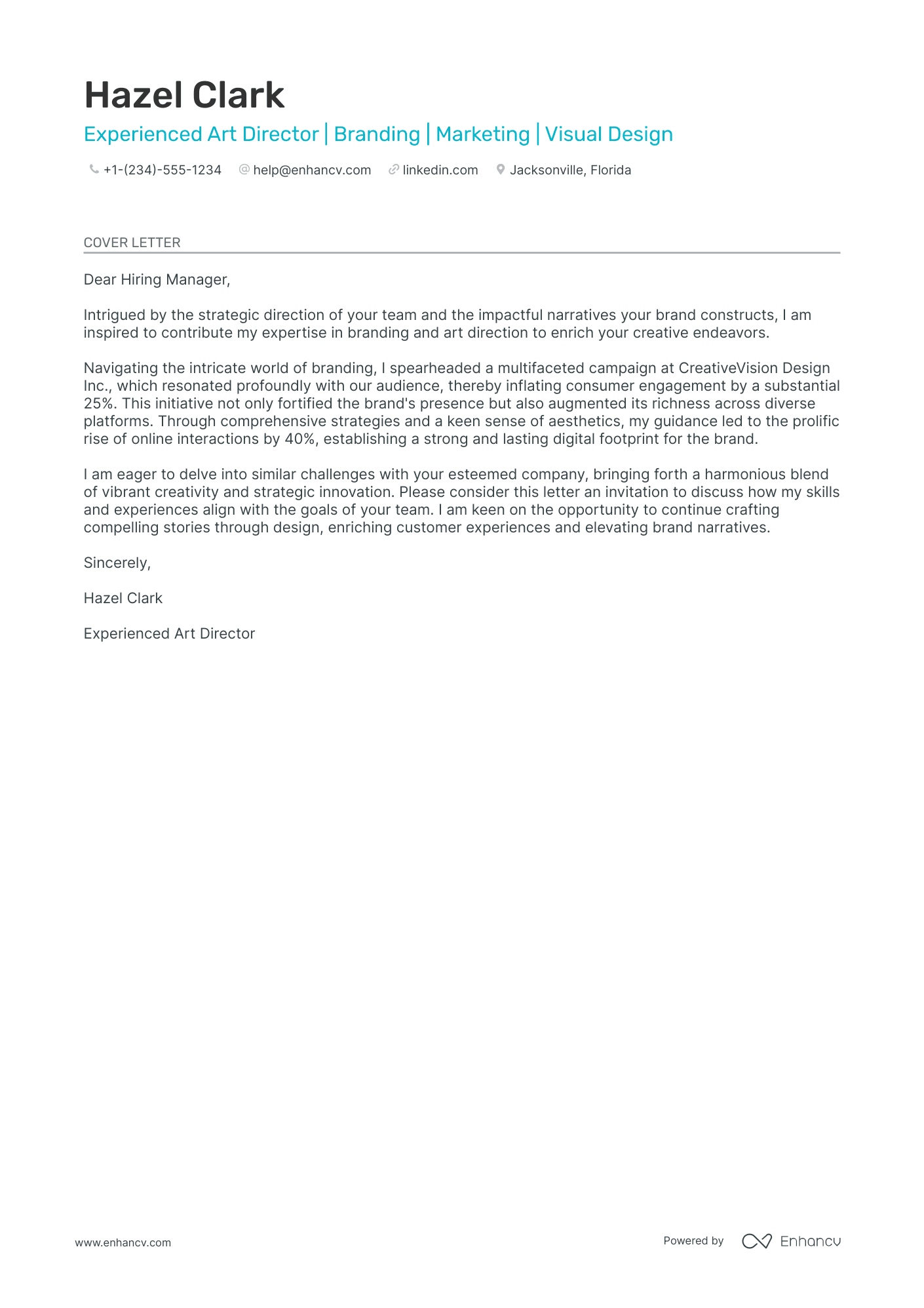 6 Professional Artist Cover Letter Examples and Template for 2026 | Enhancv