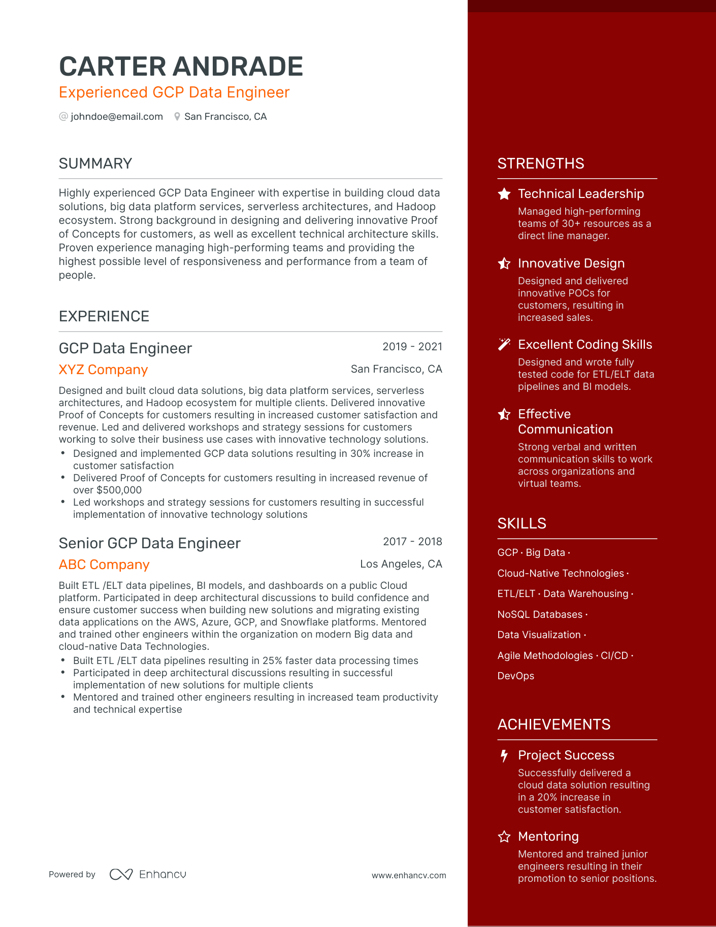 5 GCP Data Engineer Resume Examples & Guide for 2023
