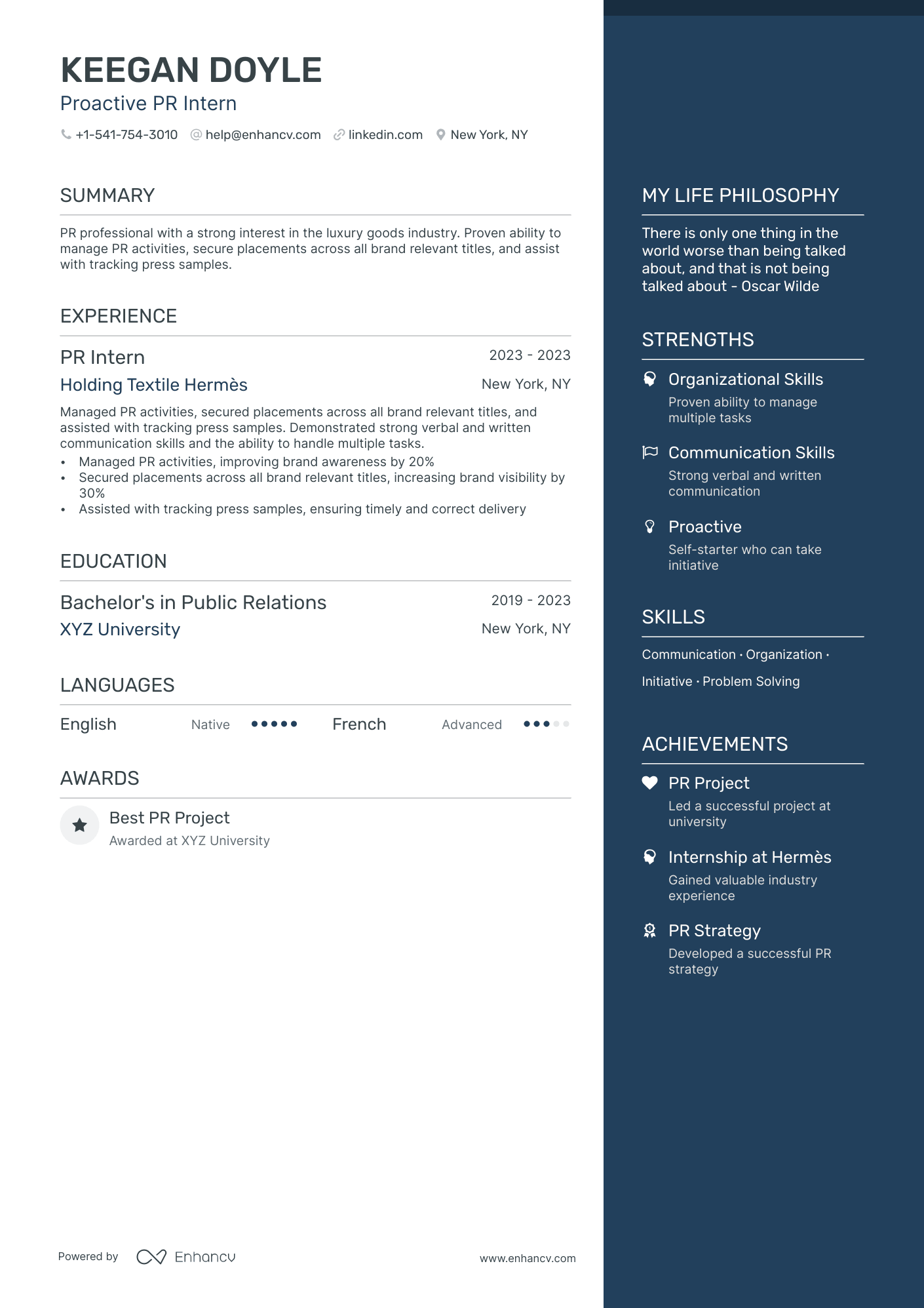 5 Pr Intern Resume Examples & Guide for 2024