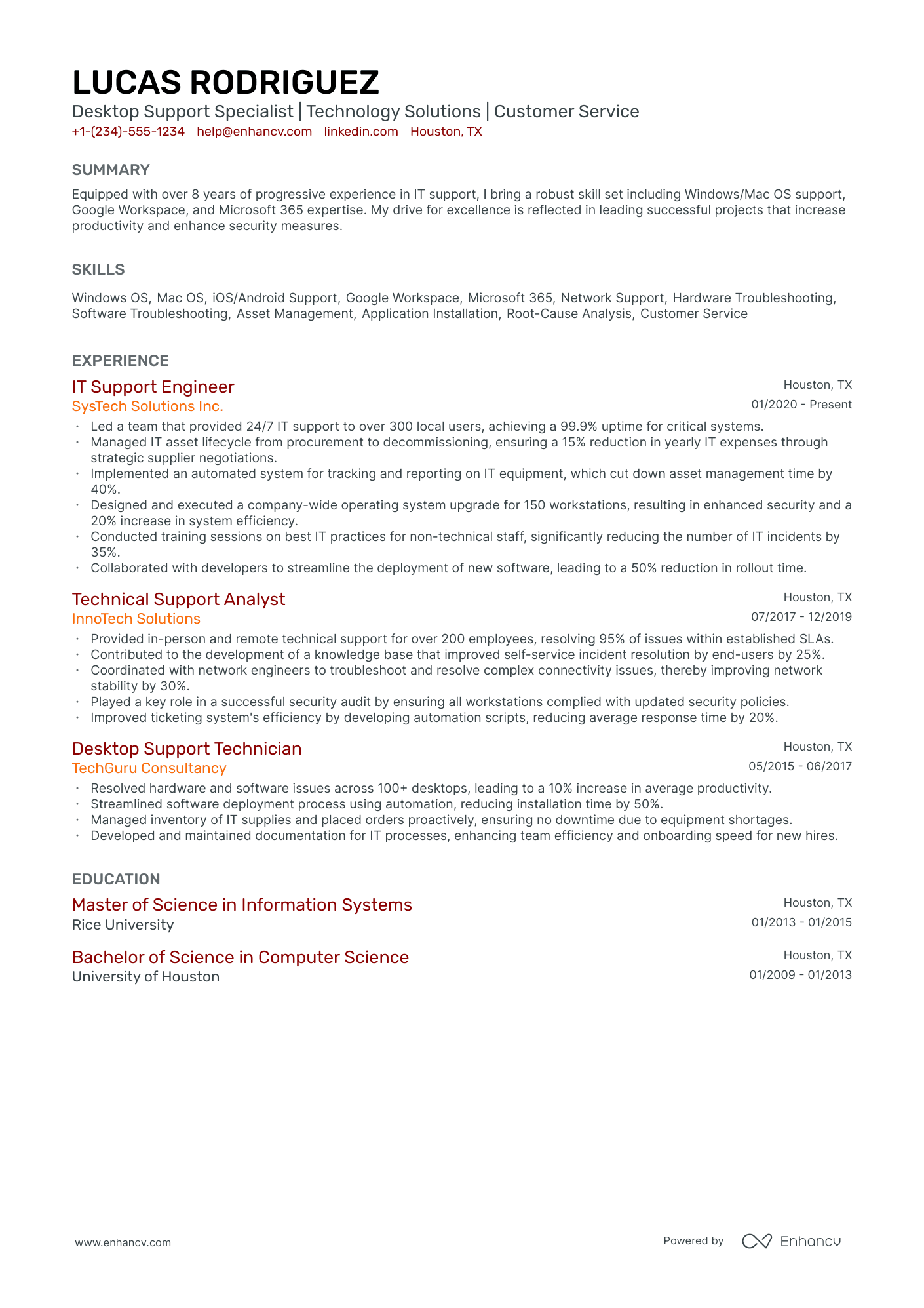 5 Desktop Support Resume Examples & Guide for 2024