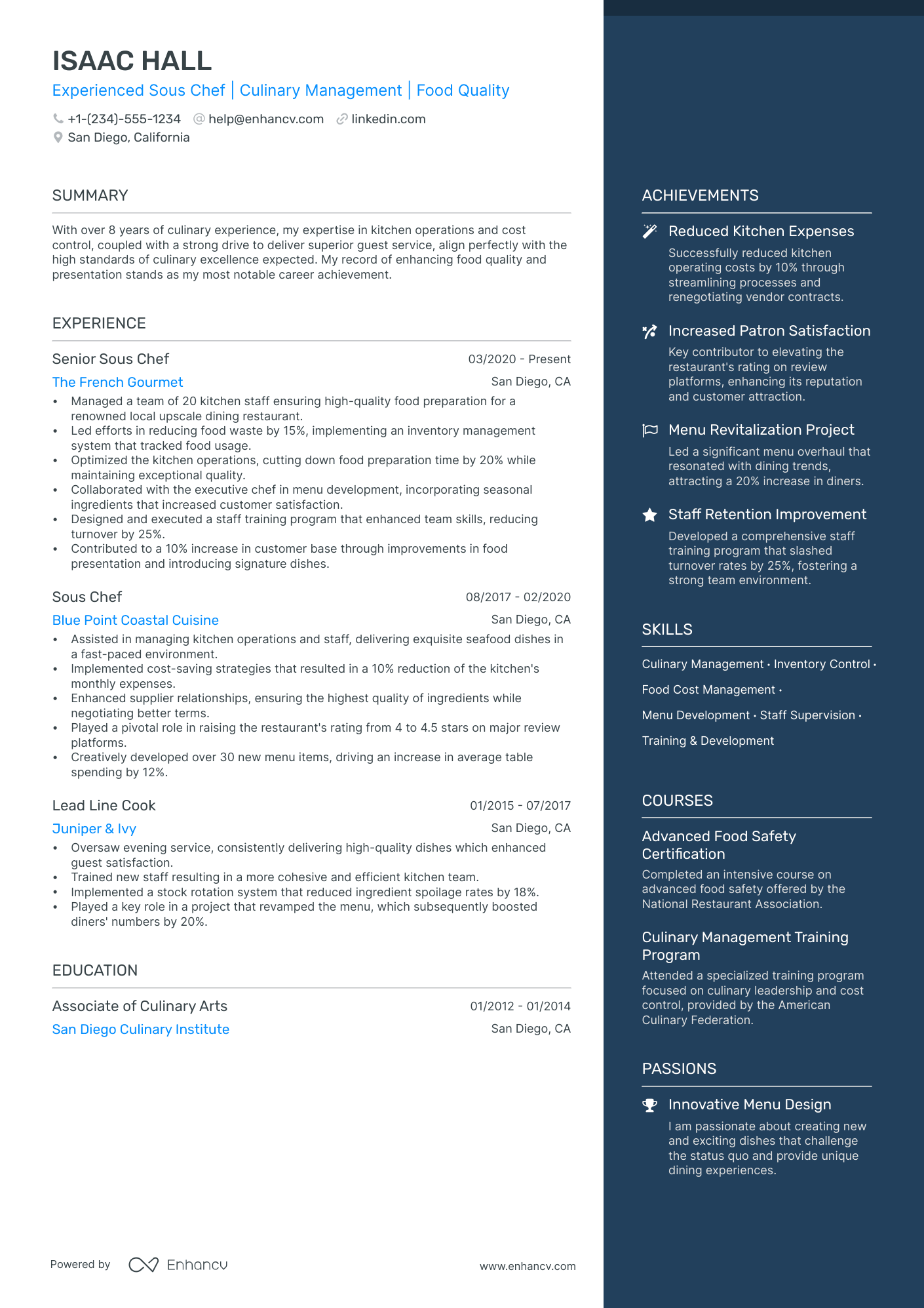 5 Sous-Chef Resume Examples & Guide for 2025