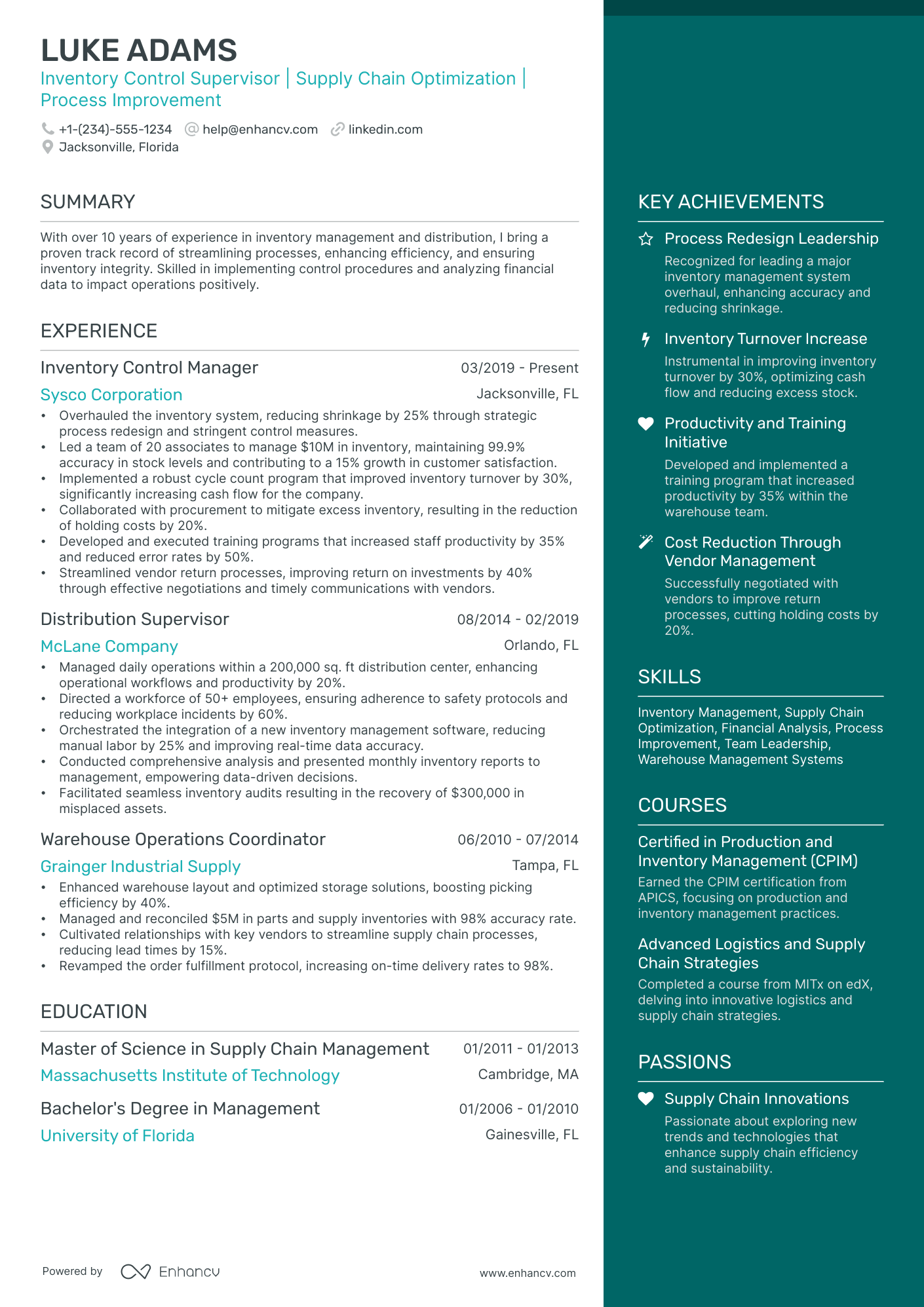 10 Inventory Control Manager Resume Examples & Guide for 2025