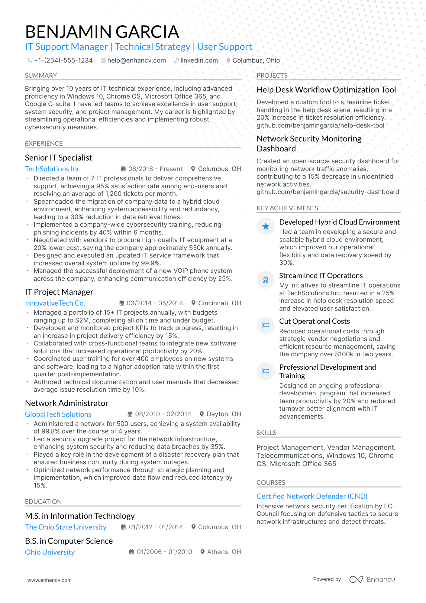 10 IT Support Manager Resume Examples & Guide for 2025