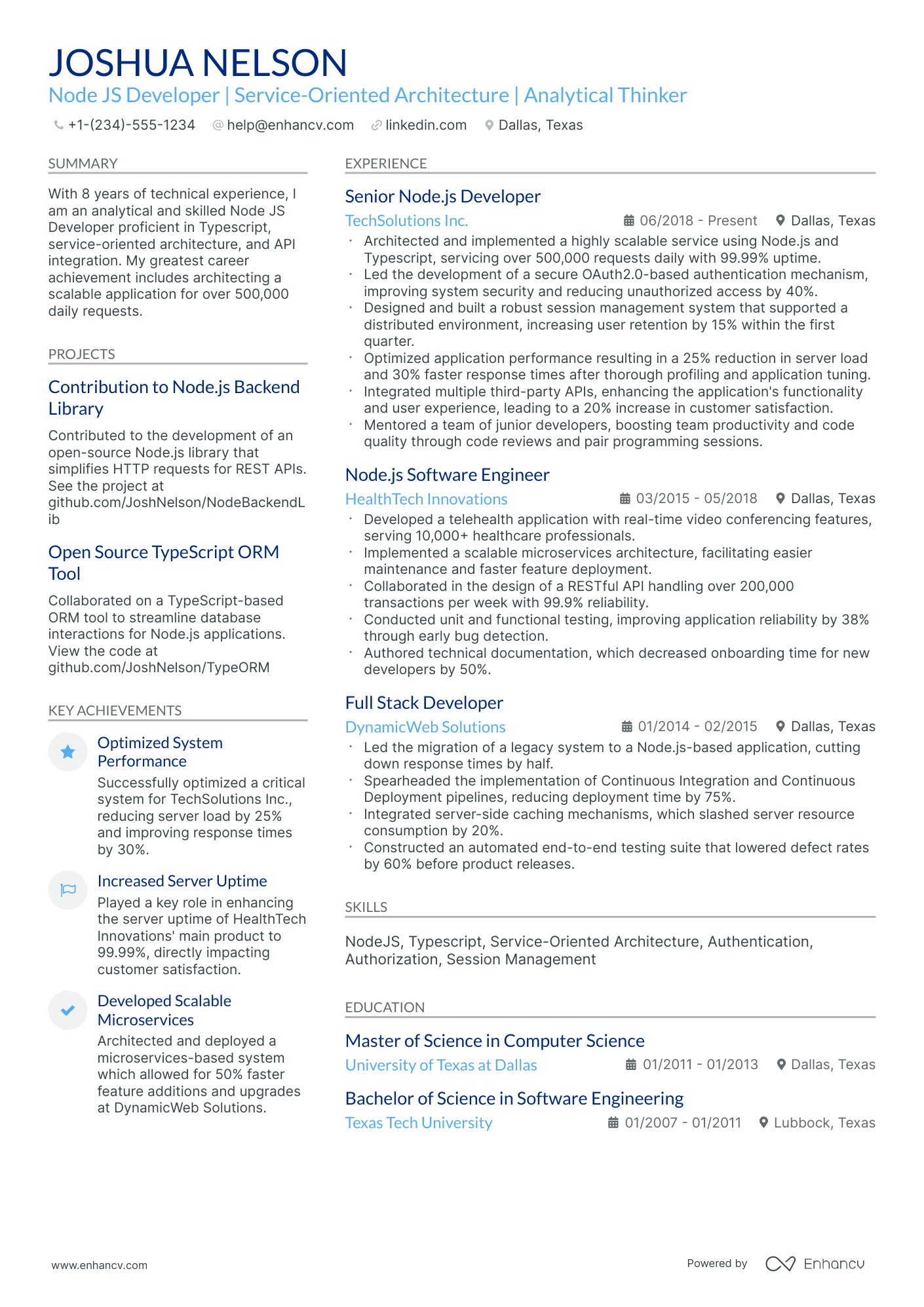 10 Node.js developer Resume Examples & Guide for 2026
