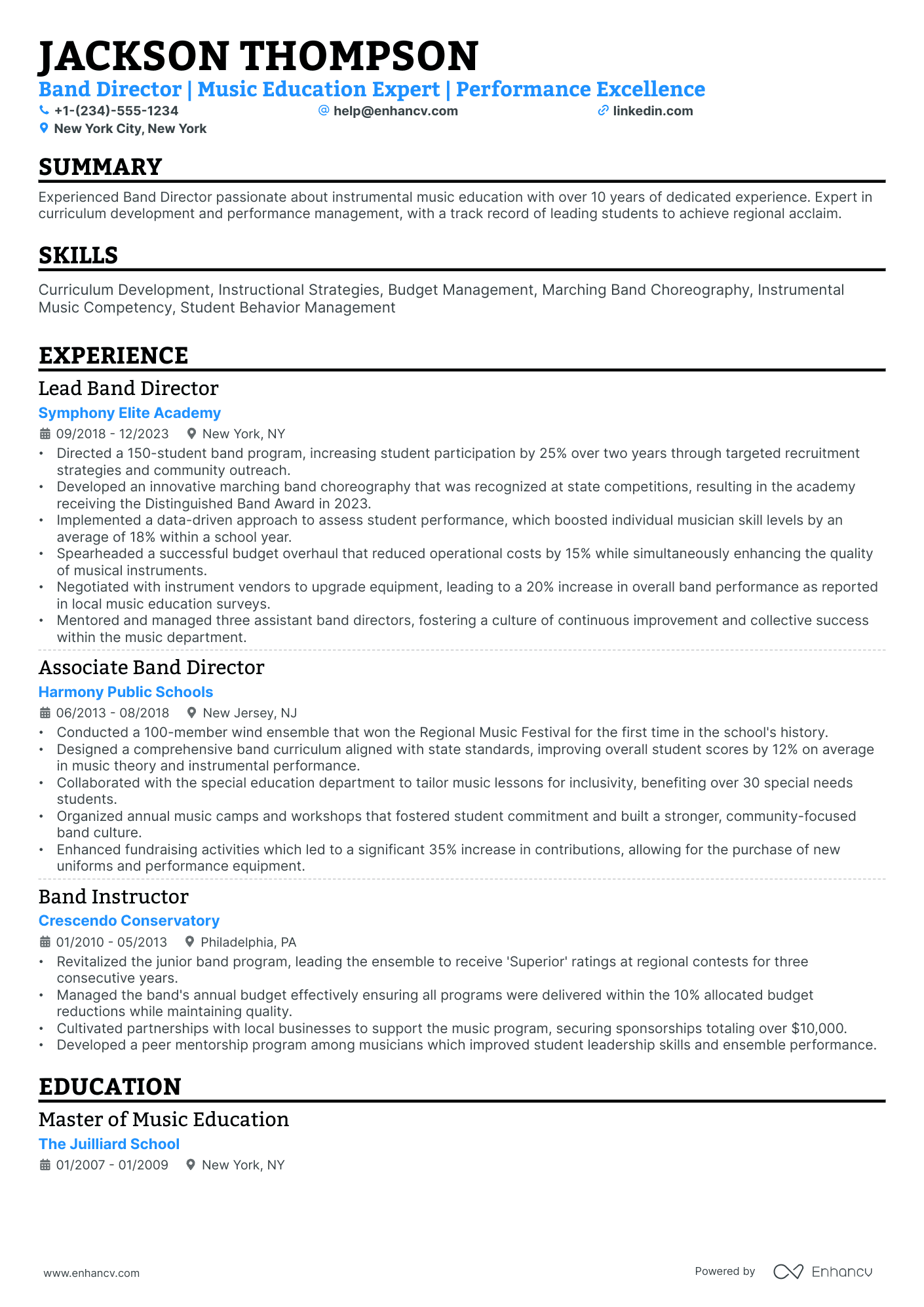 10 Band Director Resume Examples & Guide for 2026