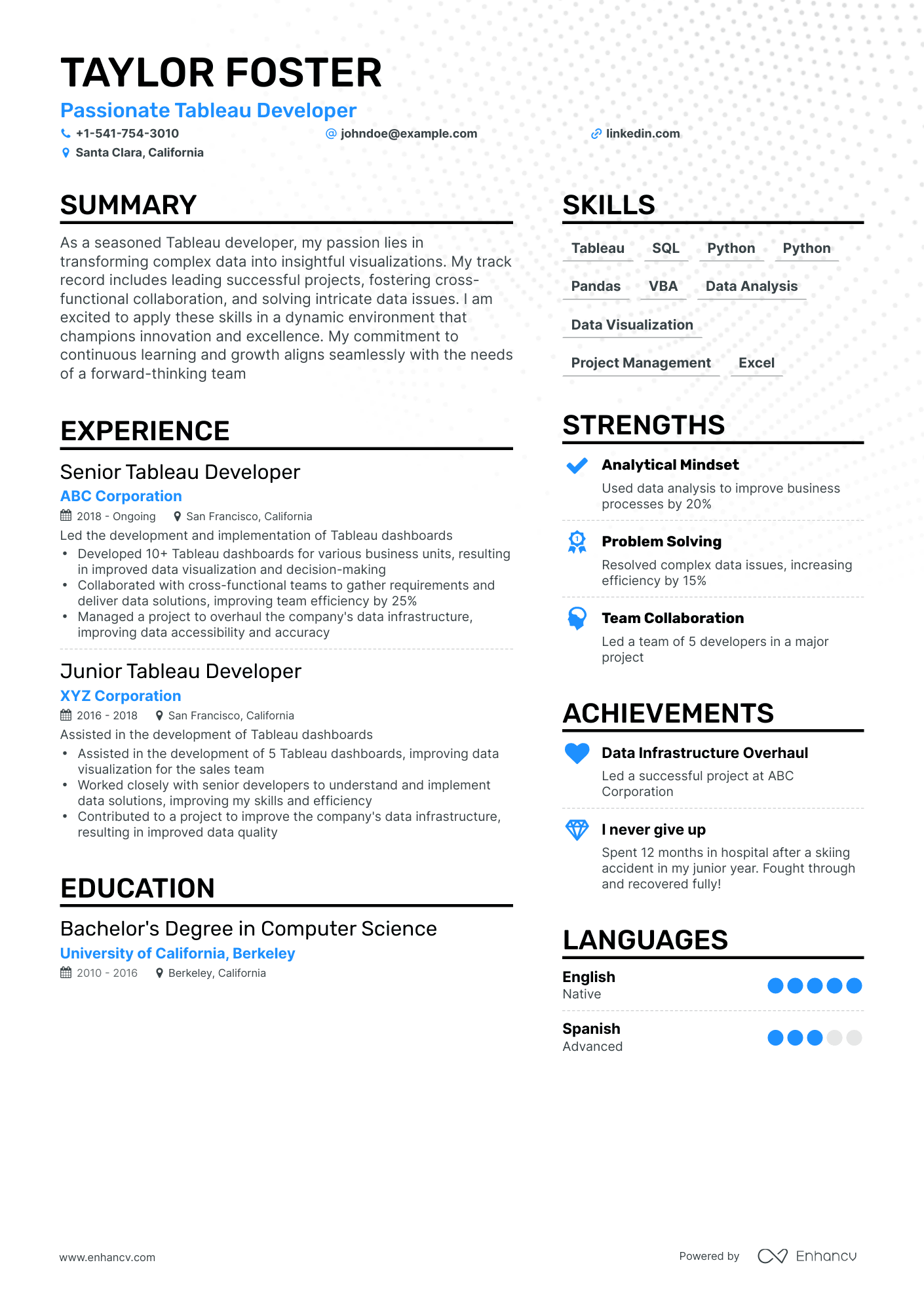 5 Tableau Developer Resume Examples & Guide for 2024