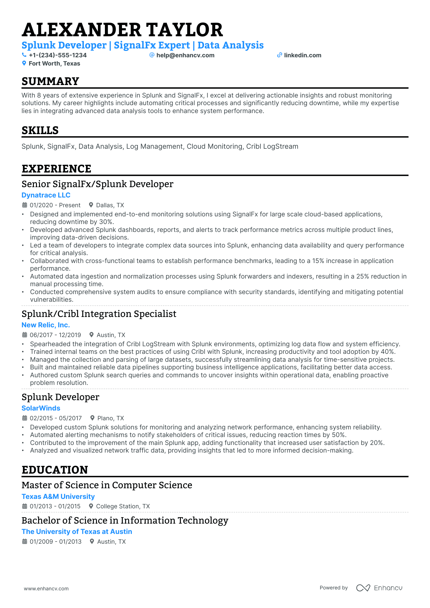 10 Splunk Developer Resume Examples & Guide for 2026