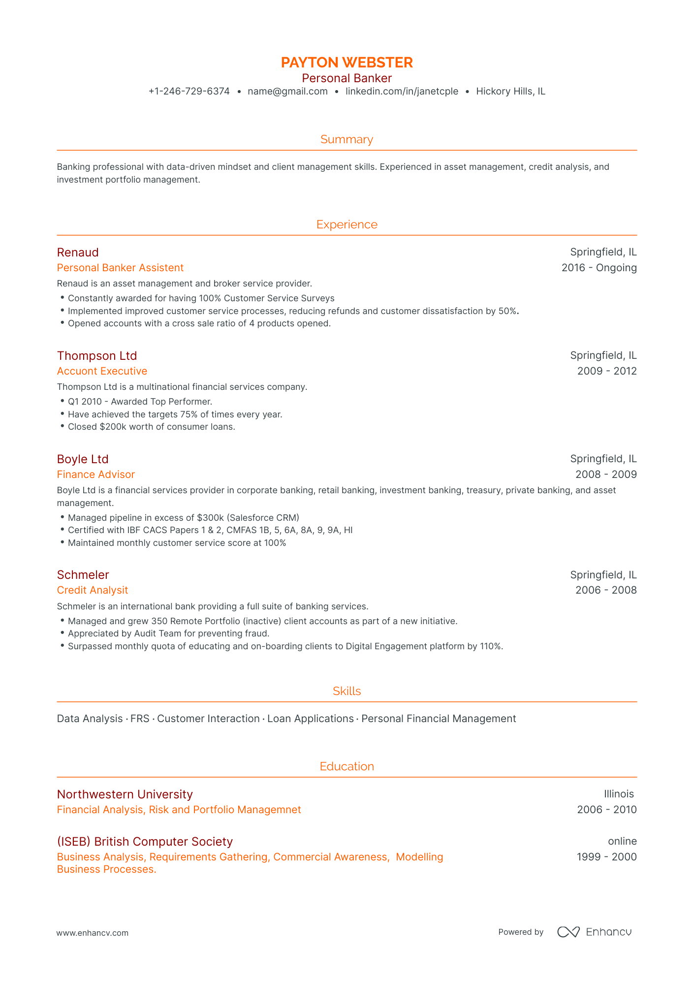 5 Personal Banker Resume Examples & Guide for 2024